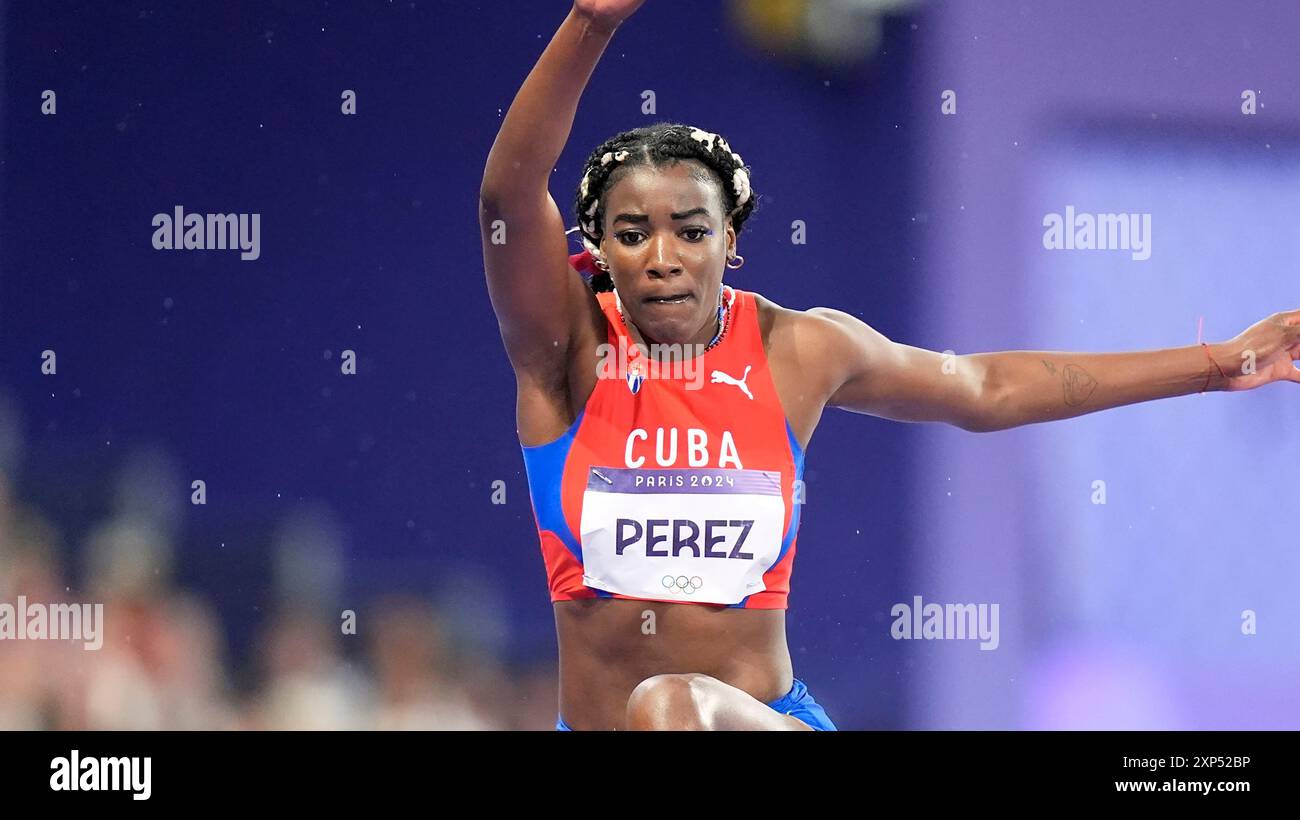 Leyanis Perez Hernandez, of Cuba, competes in the women's triple jump ...