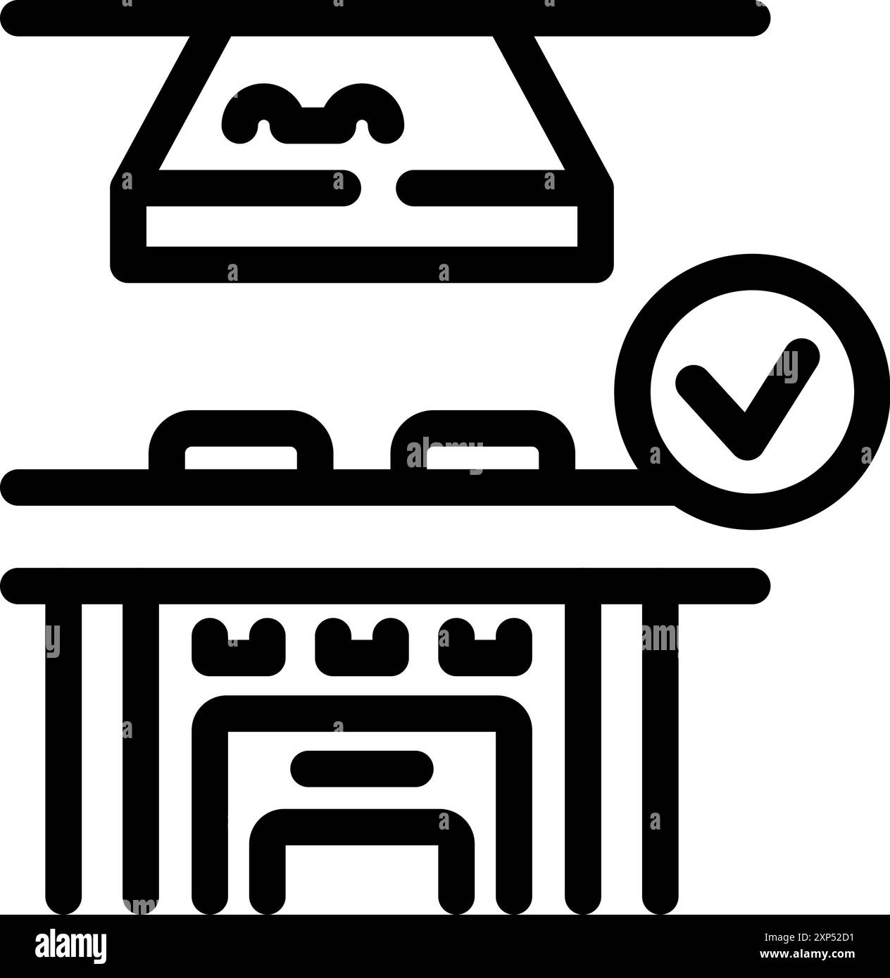 Line art icon of an airport check in counter with luggage and a ...
