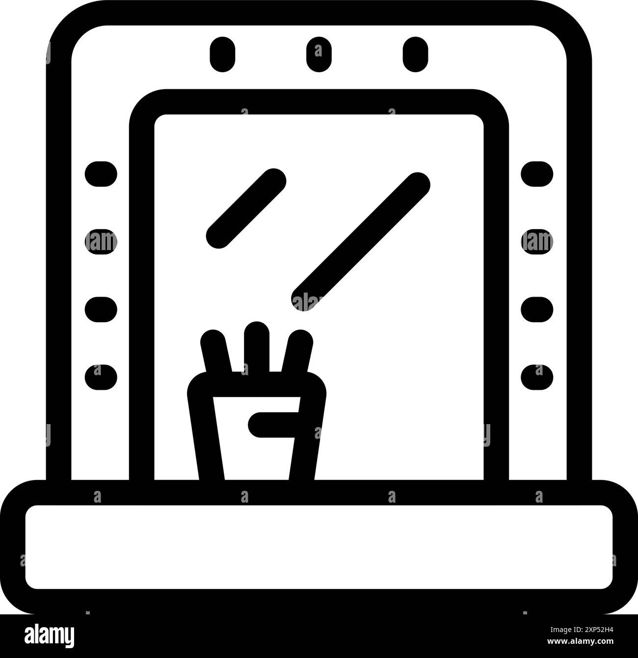 Line icon of a food delivery window with a soda and french fries being ...