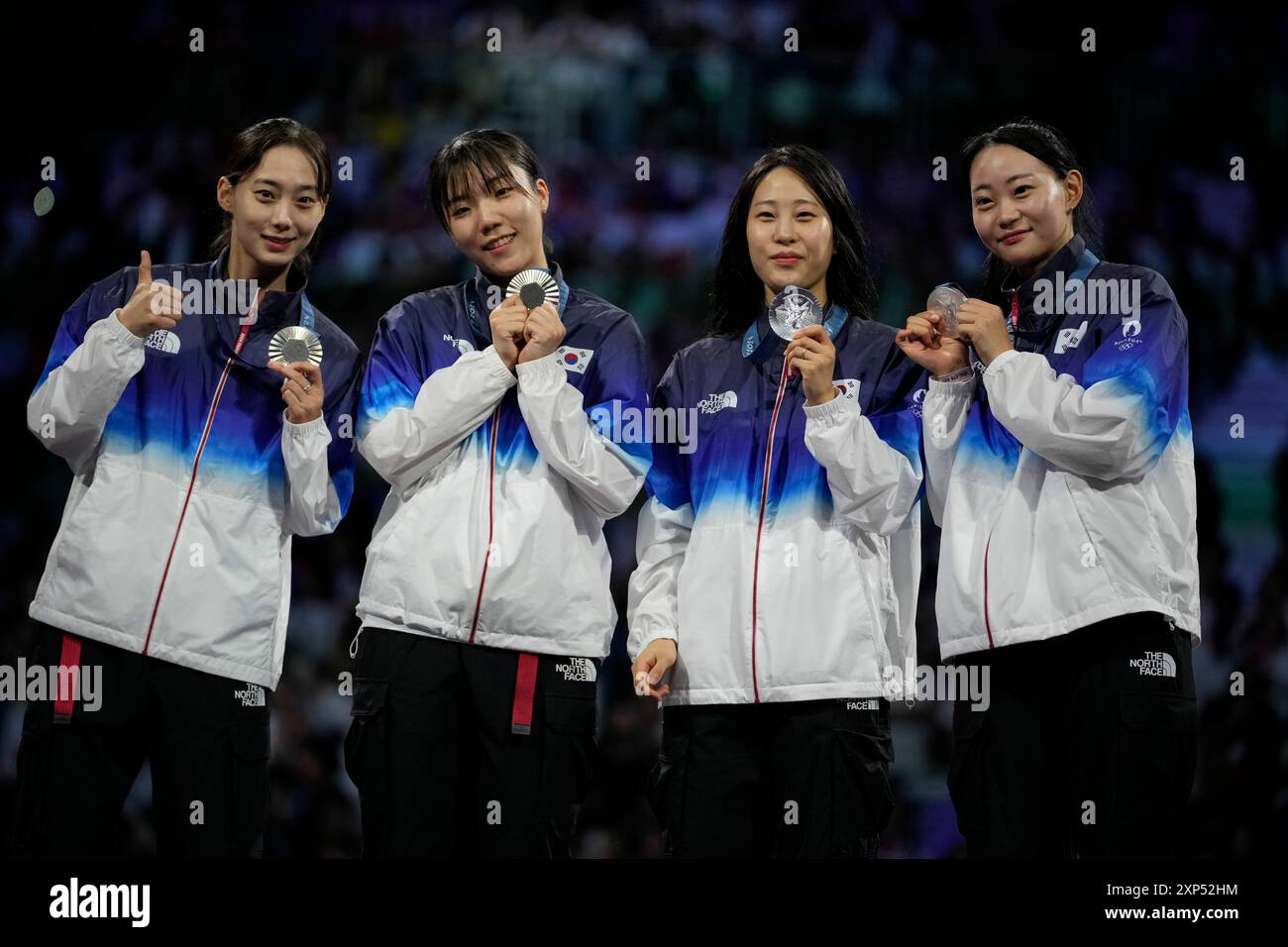 South Korea's fencers Yoon Jisu, Jeon Hayoung, Choi Sebin and Jeon ...