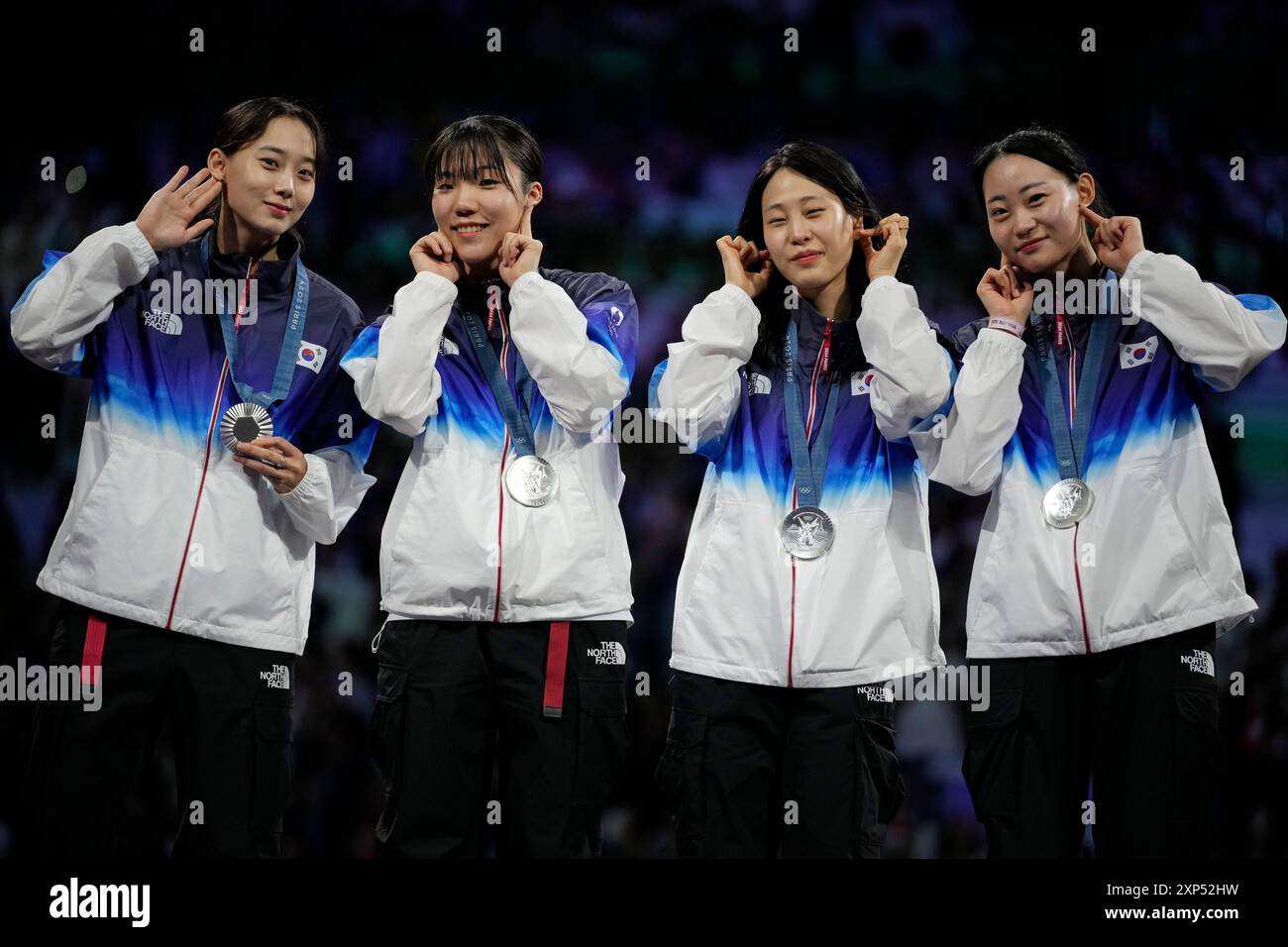 South Korea's fencers Yoon Jisu, Jeon Hayoung, Choi Sebin and Jeon ...