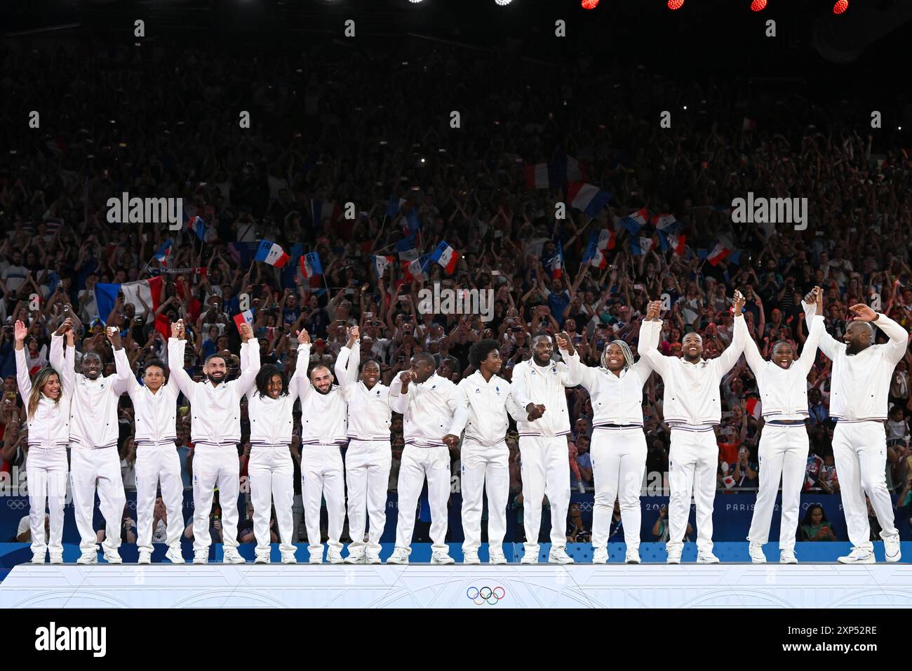 Paris, France. 03rd Aug, 2024. Team France Gold medal, Judo, Mixed Team ...