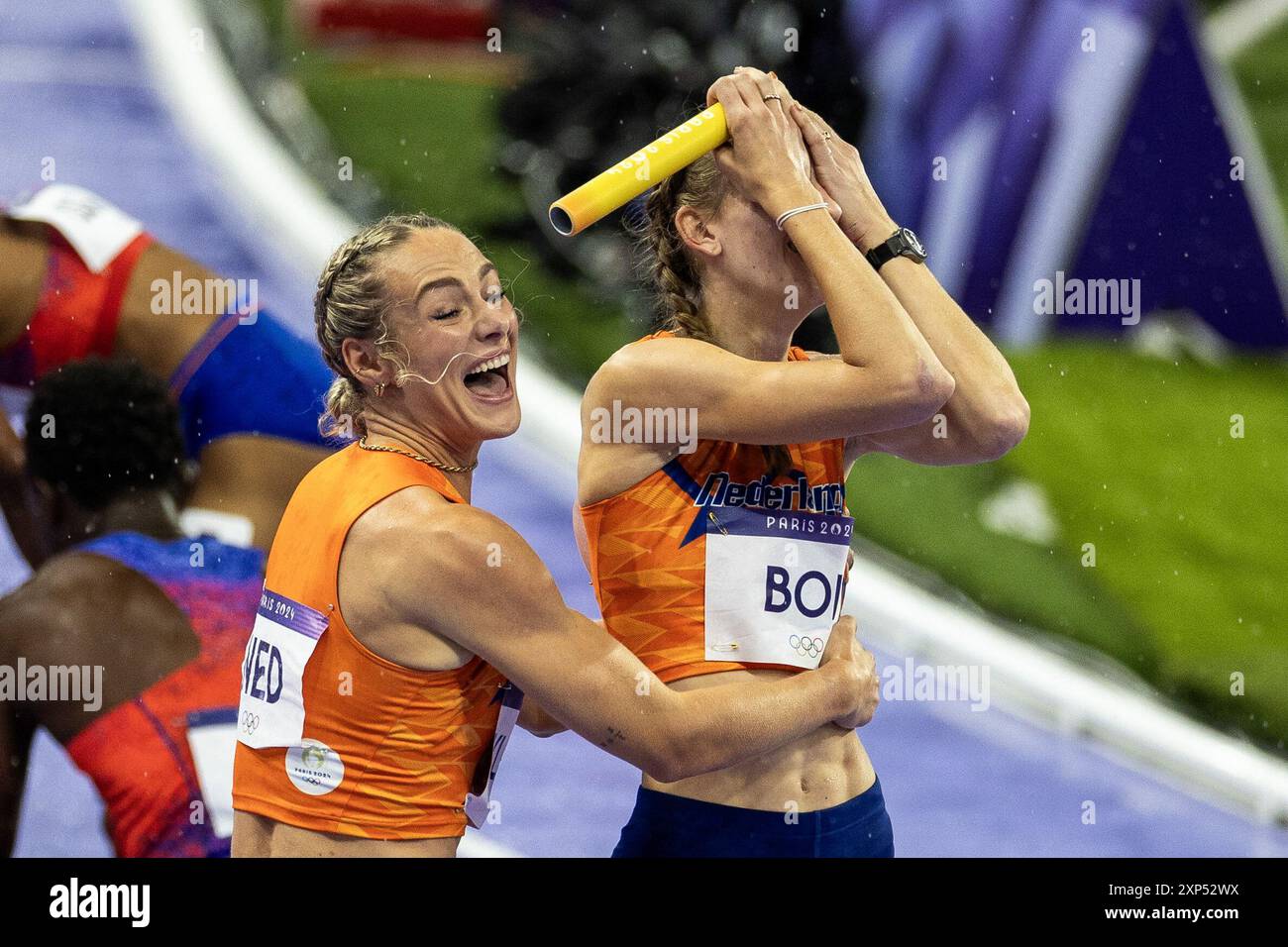 Paris, France. 3rd Aug 2024. PARIS - Femke Bol and Lieke Klaver cheer ...