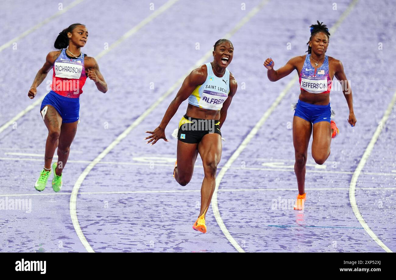 Saint Lucia's Julien Alfred celebrates winning the Women's 100m Final ... Saint Lucia's Julien Alfred celebrates winning the Women's 100m Final ...
