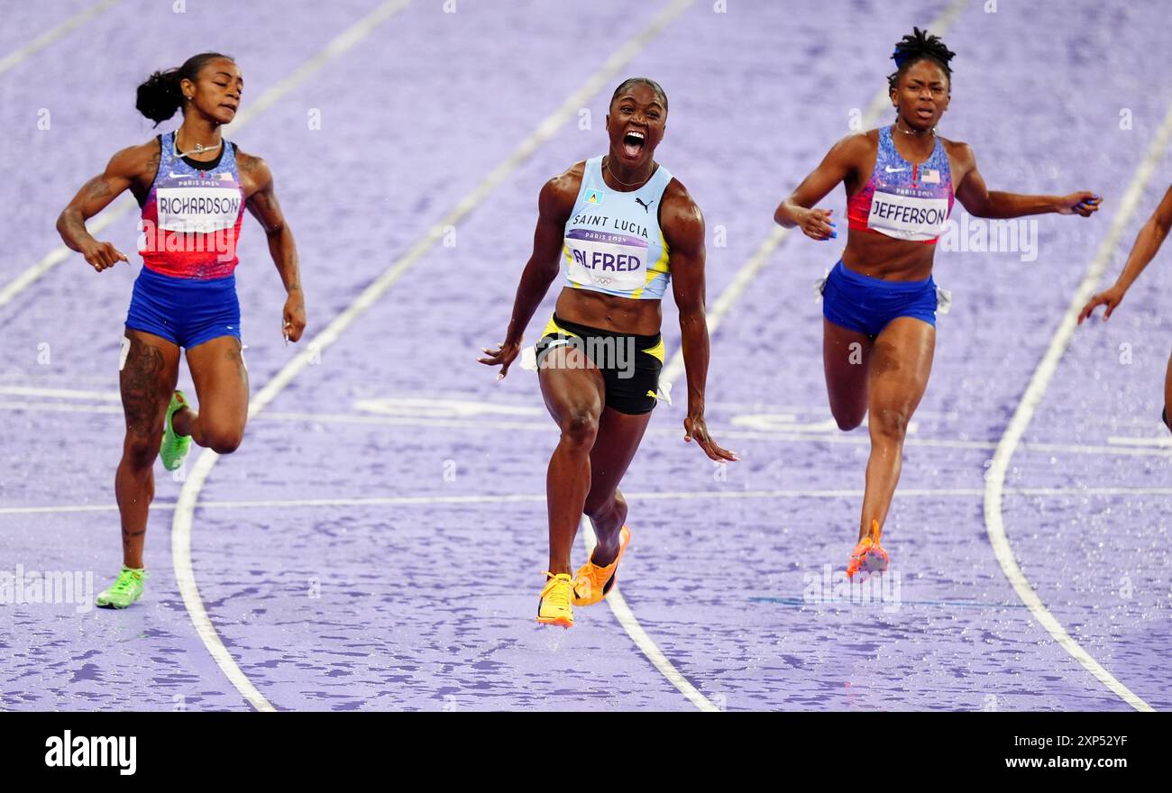 Saint Lucia's Julien Alfred celebrates winning the Women's 100m Final ...