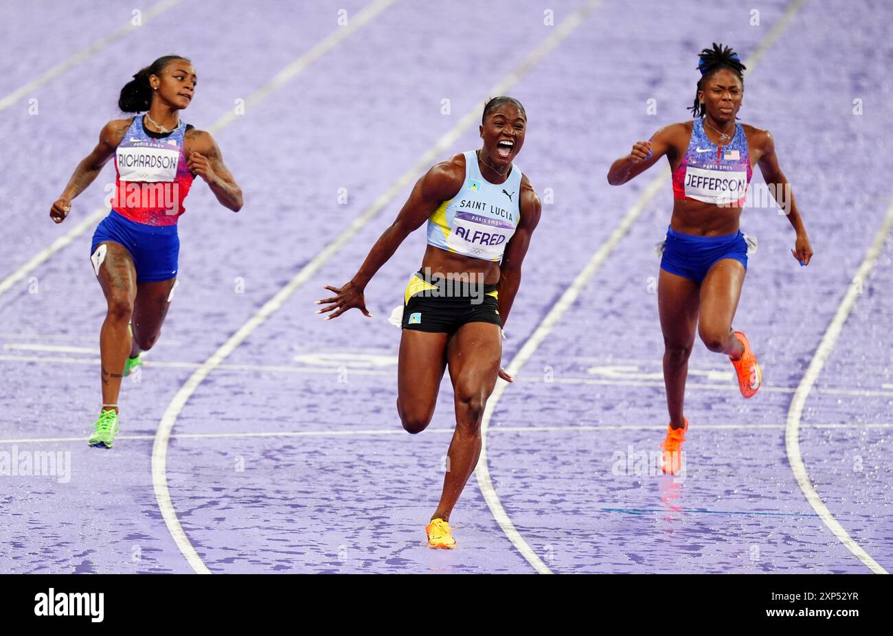 Saint Lucia's Julien Alfred celebrates winning the Women's 100m Final ...