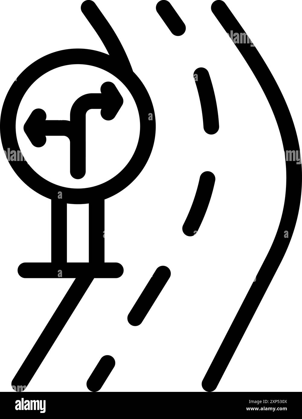 Line icon of a road sign indicating a fork in the road, symbolizing a ...