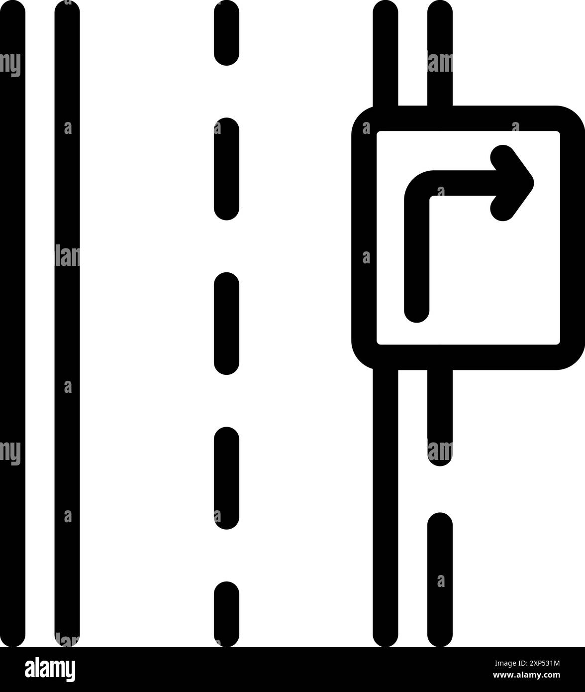 Black and white icon of a right turn only sign on the side of a highway ...