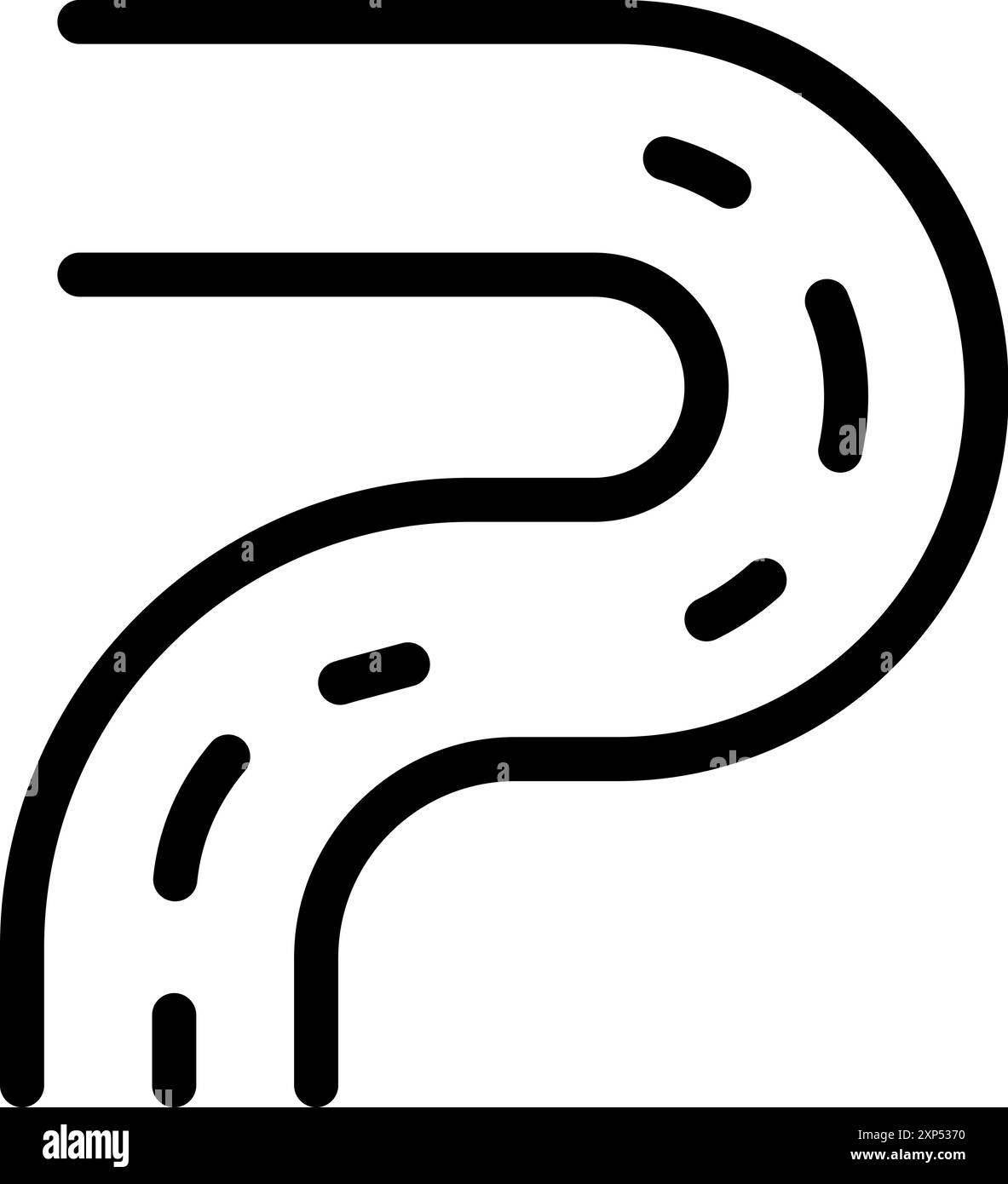 Simple black and white icon of a winding road, representing a journey ...