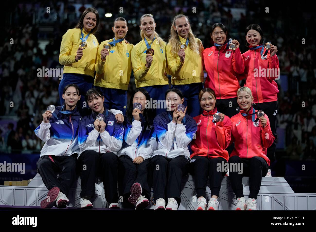Ukraine's fencers Olga Kharlan , Alina Komashchuk, Olena Kravatska and ...