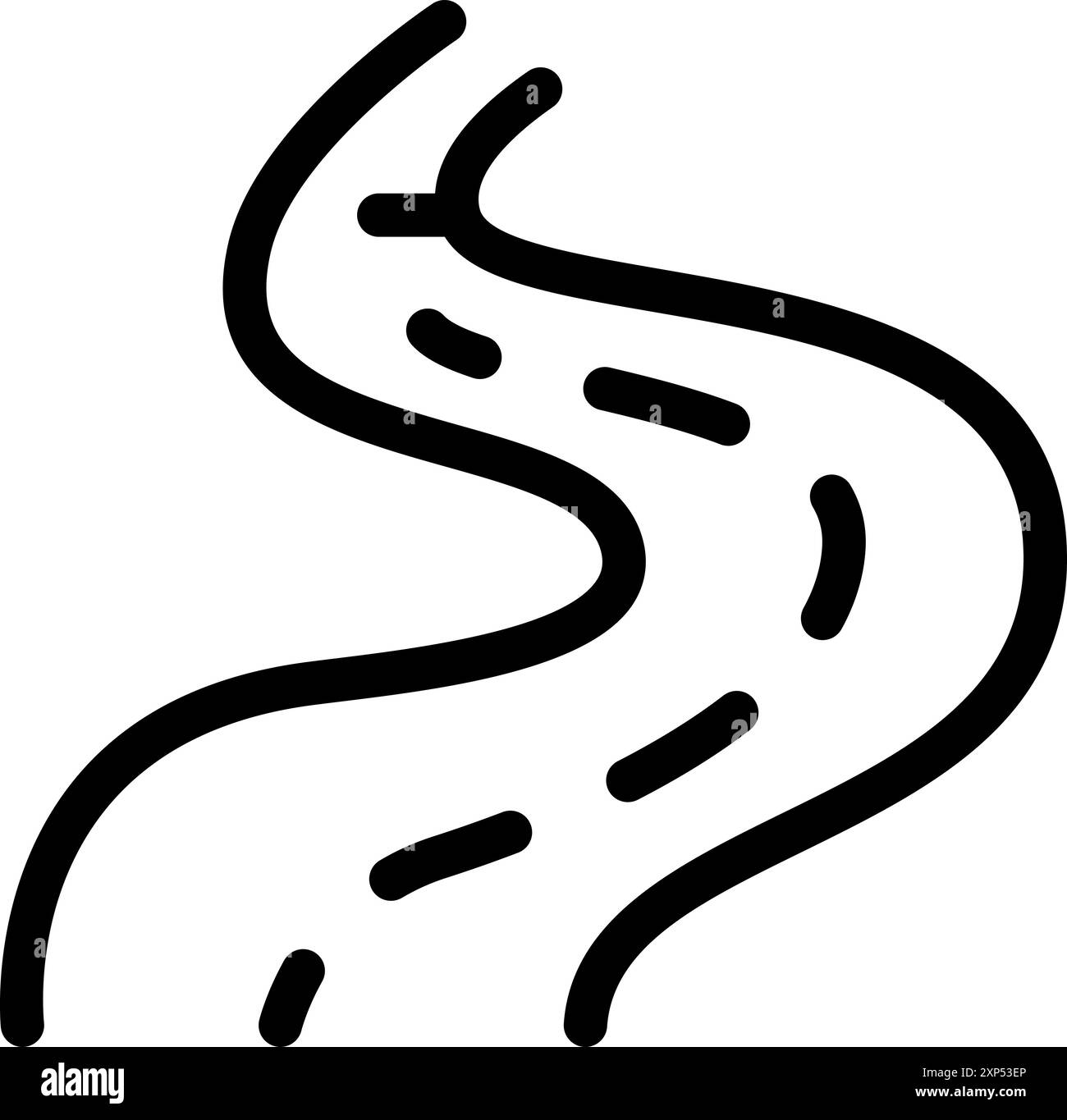 Black and white icon of a river flowing through a landscape Stock ...