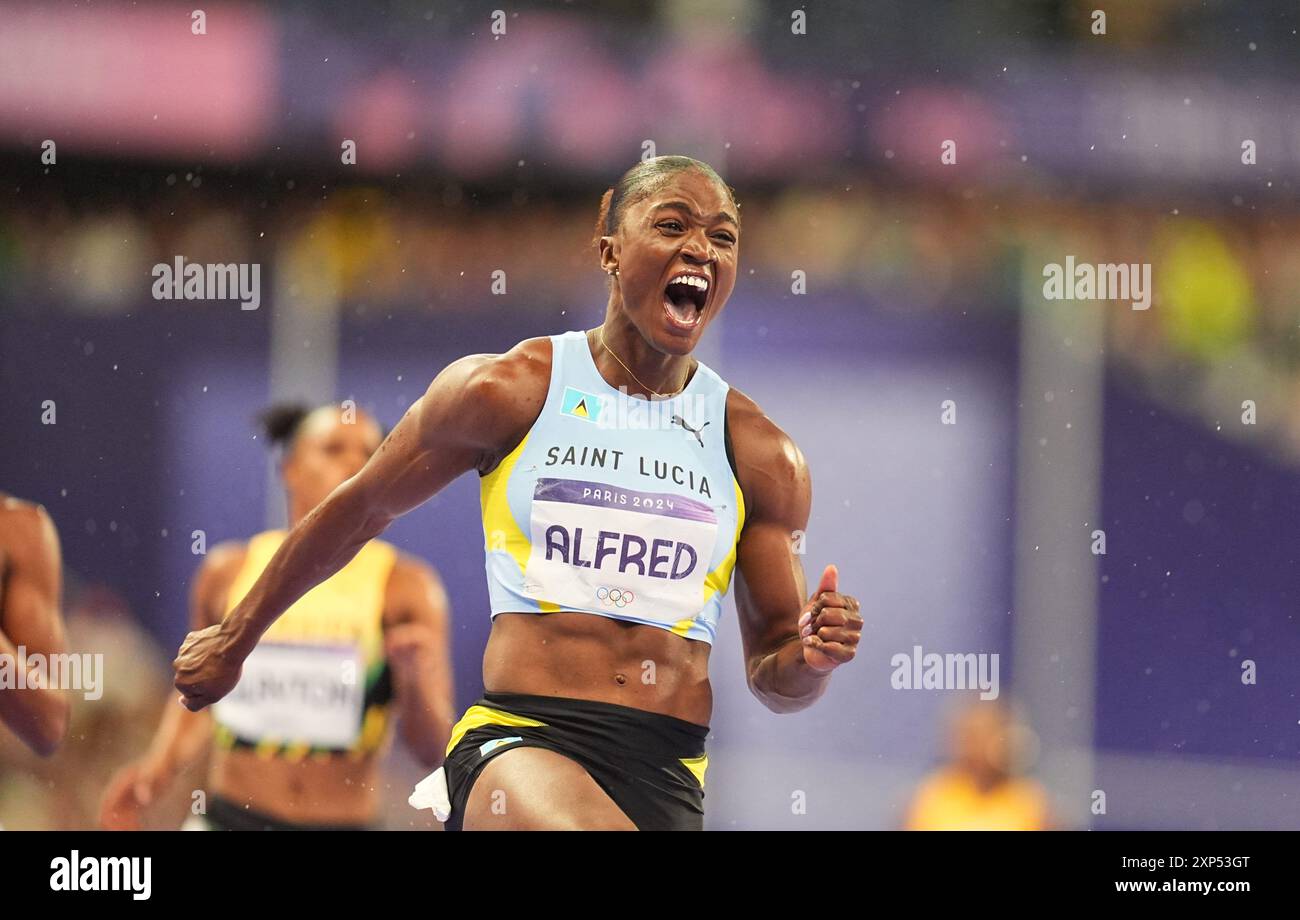 August 03 2024: Julien Alfred (Saint Lucia) winning gold at Women's ...