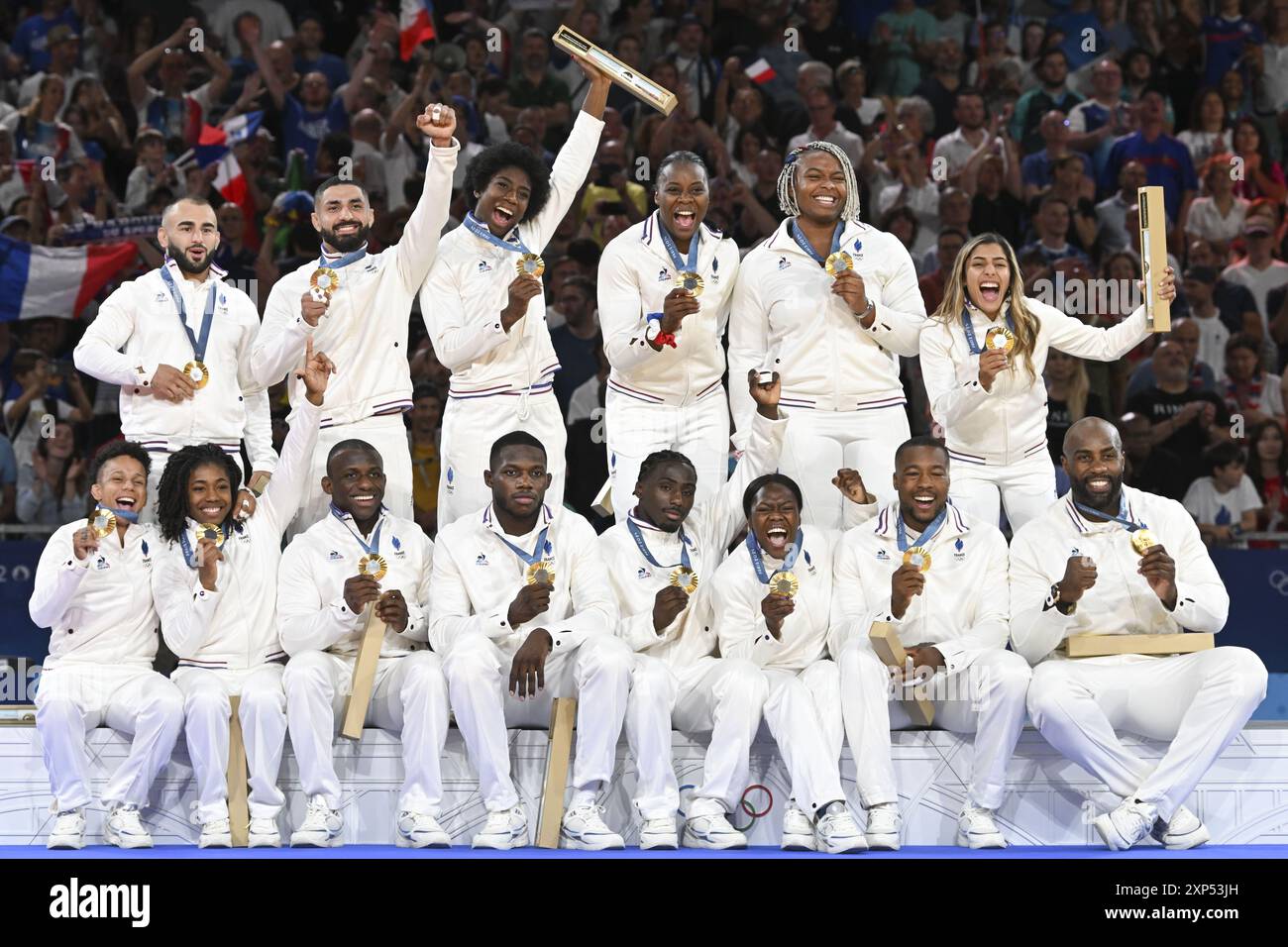 Paris, France. 3rd Aug 2024. Team France Gold medal, Judo, Mixed Team ...
