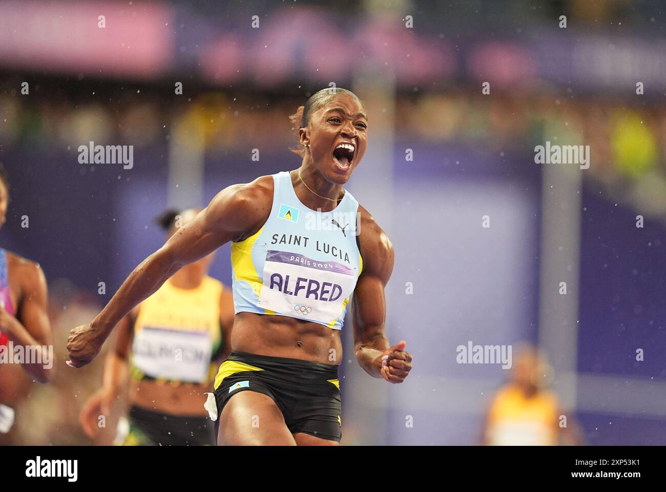 August 03 2024: Julien Alfred (Saint Lucia) winning gold at Women's ...
