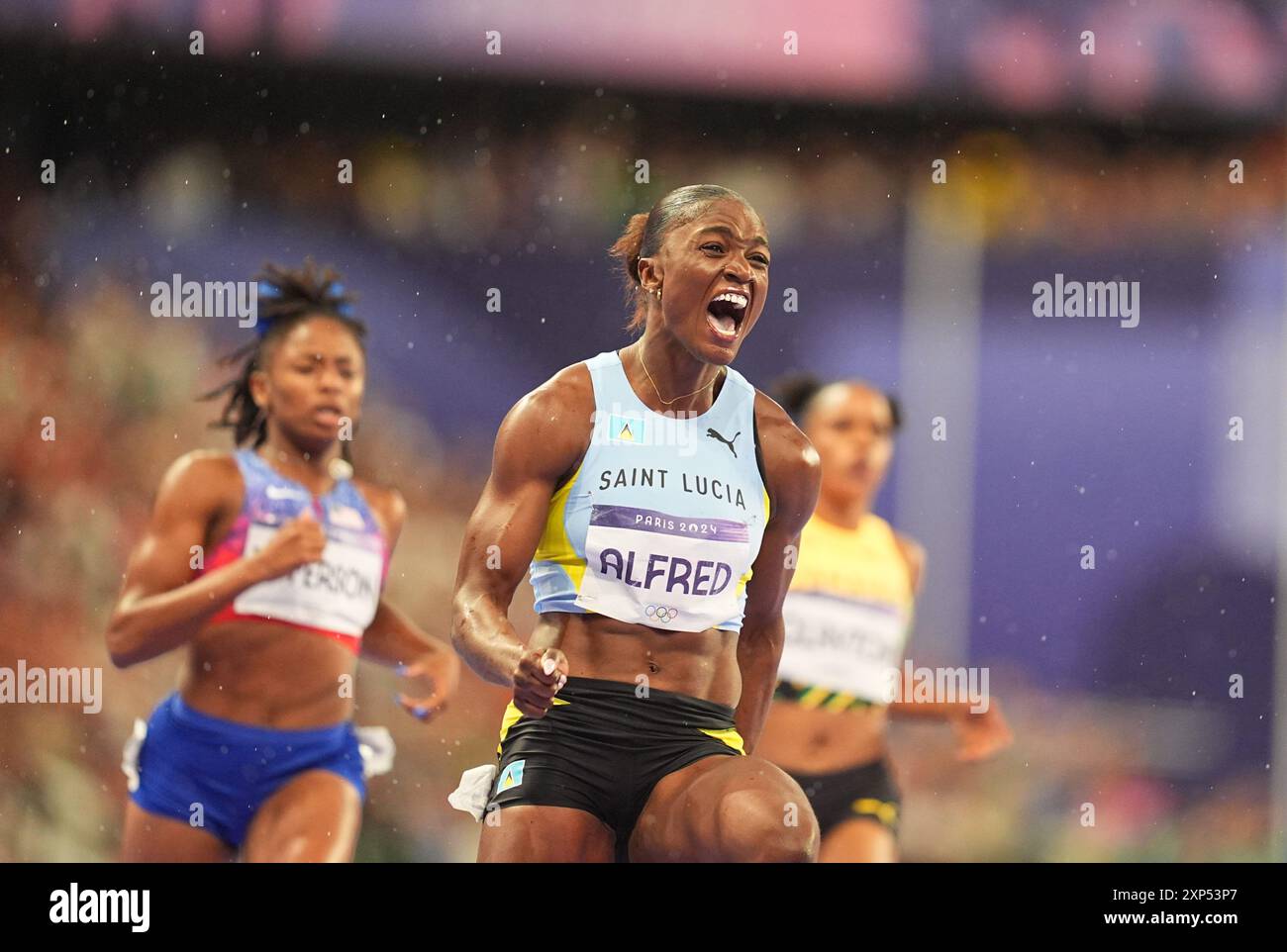 August 03 2024: Julien Alfred (Saint Lucia) winning gold at Women's ...