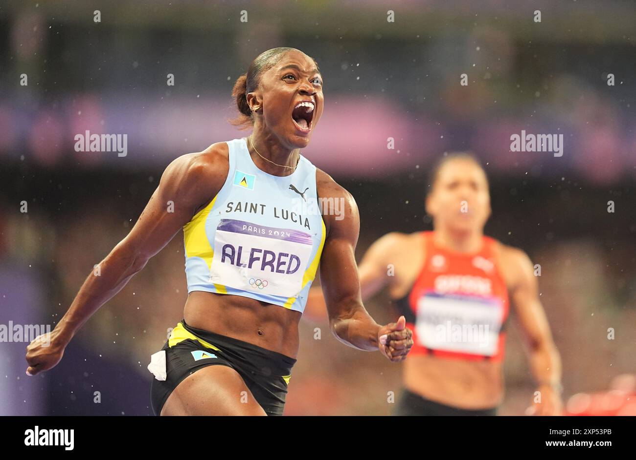 August 03 2024: Julien Alfred (Saint Lucia) winning gold at Women's ...