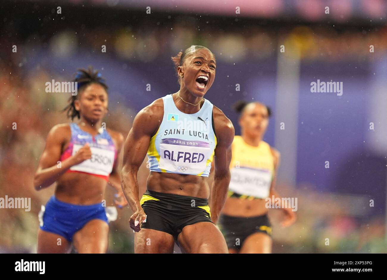 August 03 2024: Julien Alfred (Saint Lucia) winning gold at Women's ...