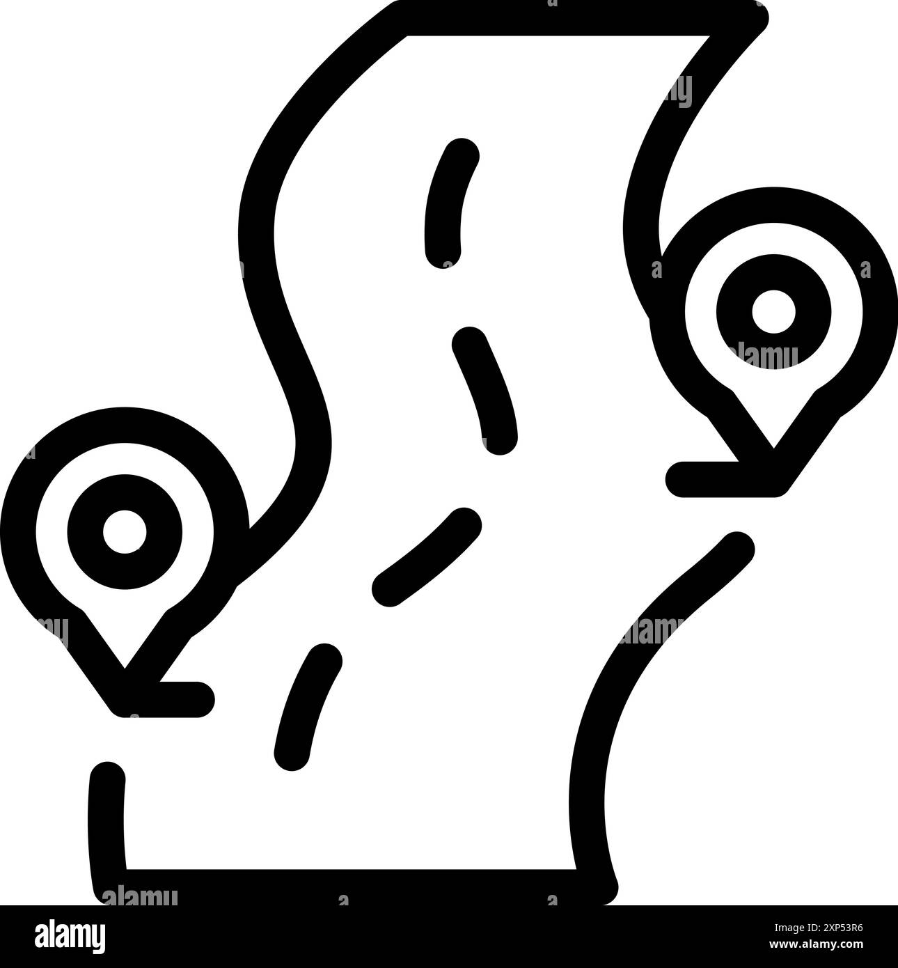 Black and white icon of a route connecting two location pins, perfect ...