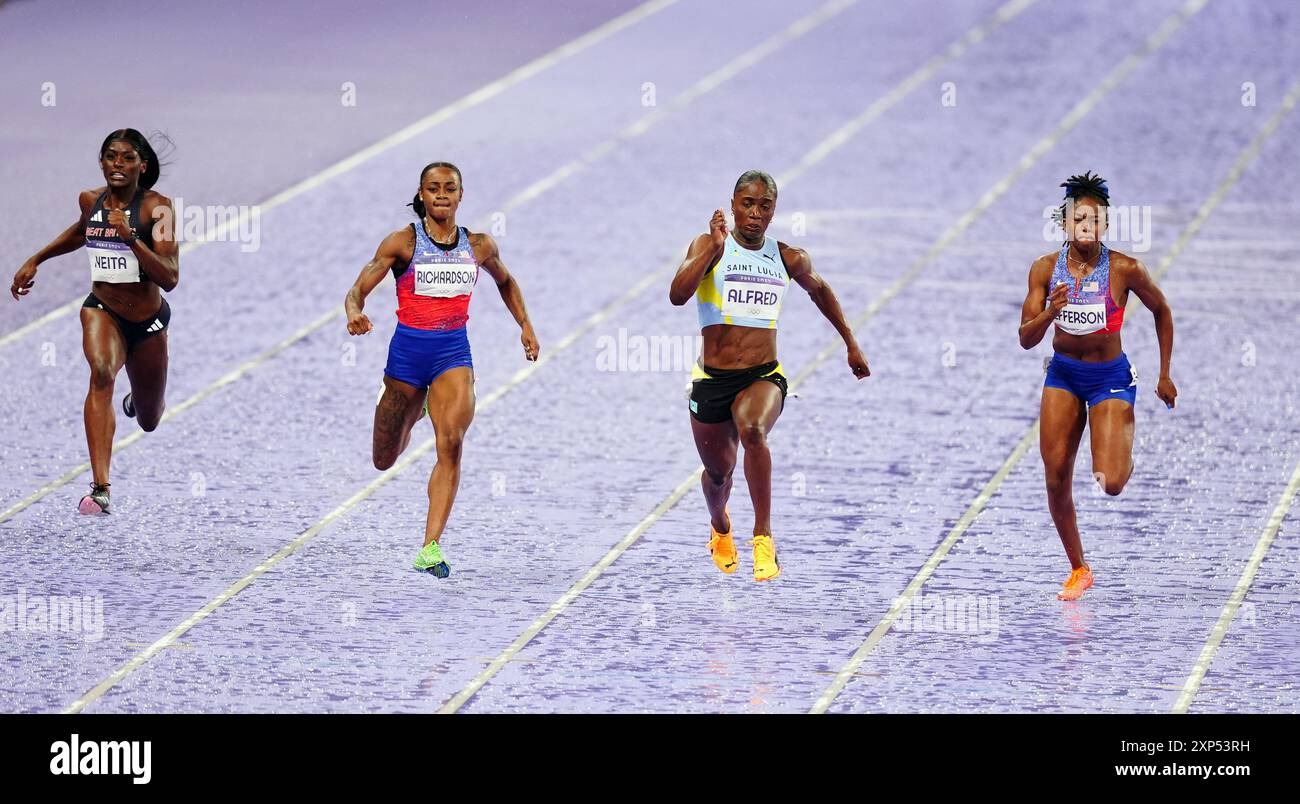 Saint Lucia's Julien Alfred crosses the line to win the Women's 100m ...