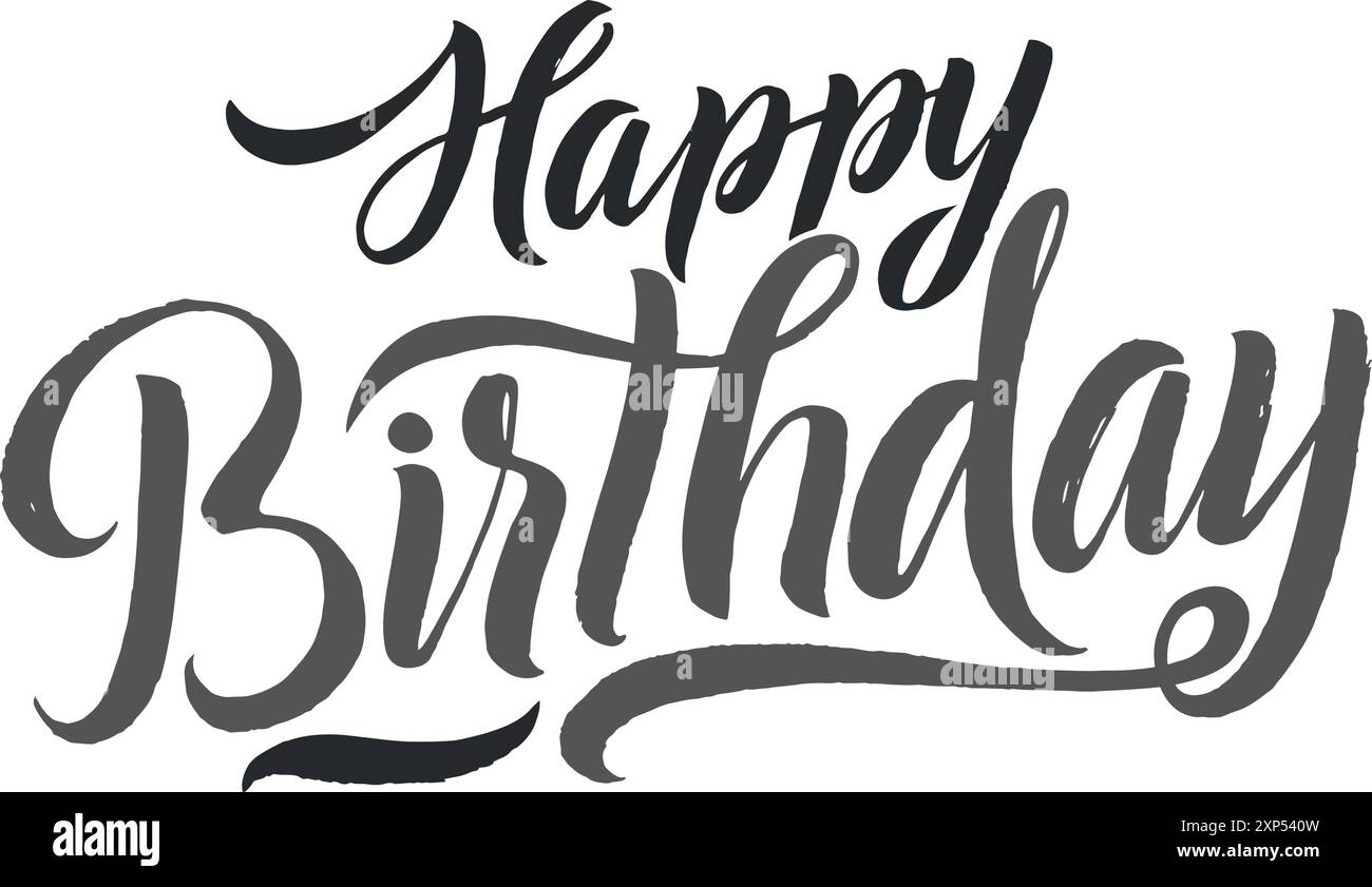 Handwritten happy birthday words. Calligraphic lettering drawing Stock ...