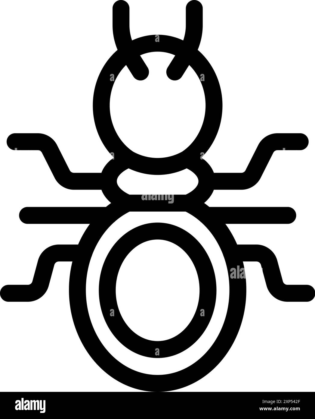 Black and white icon of an ant standing on six legs with its feelers ...