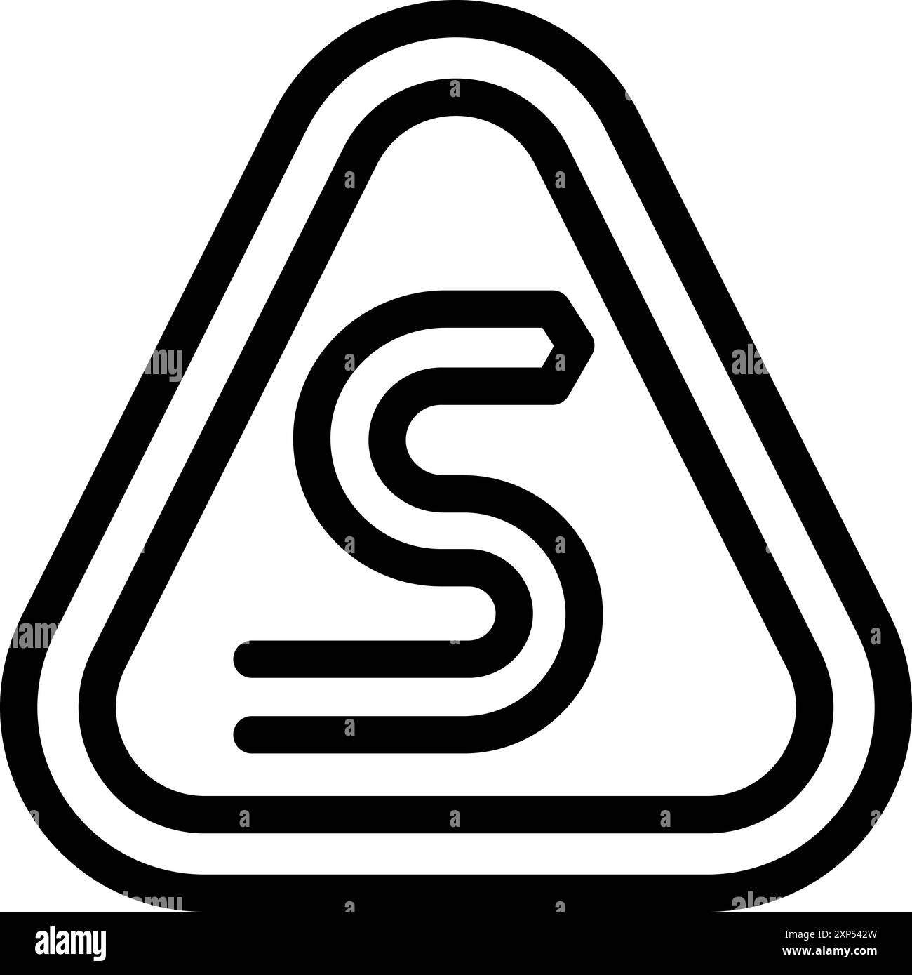 Black and white icon of a winding road sign, indicating an s bend ahead ...