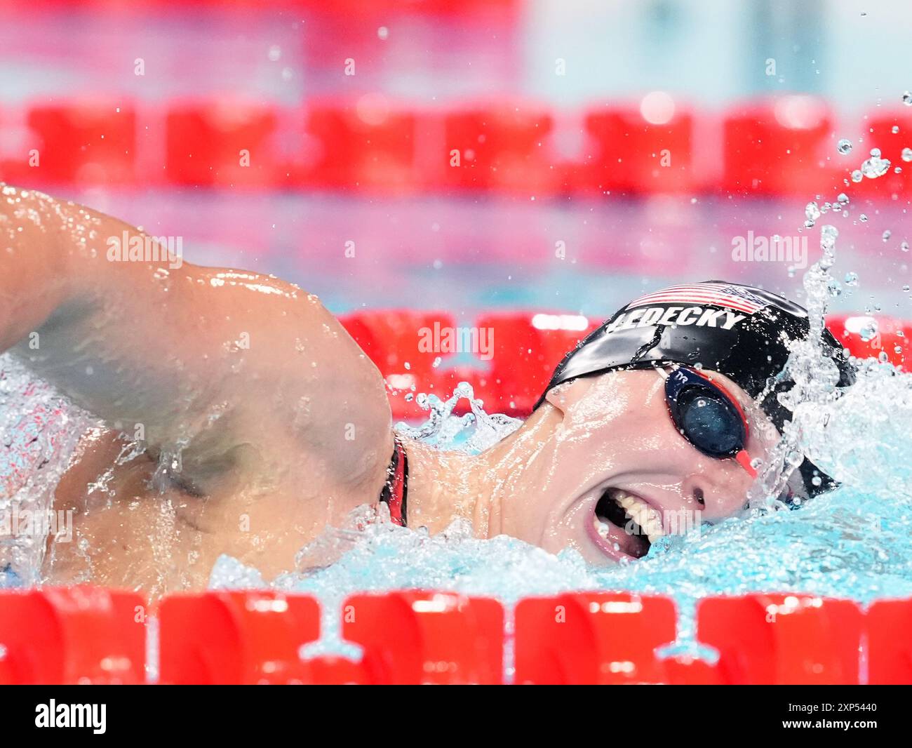 Paris, France. 03rd Aug, 2024. Katie Ledecky of the U.S competes and ...