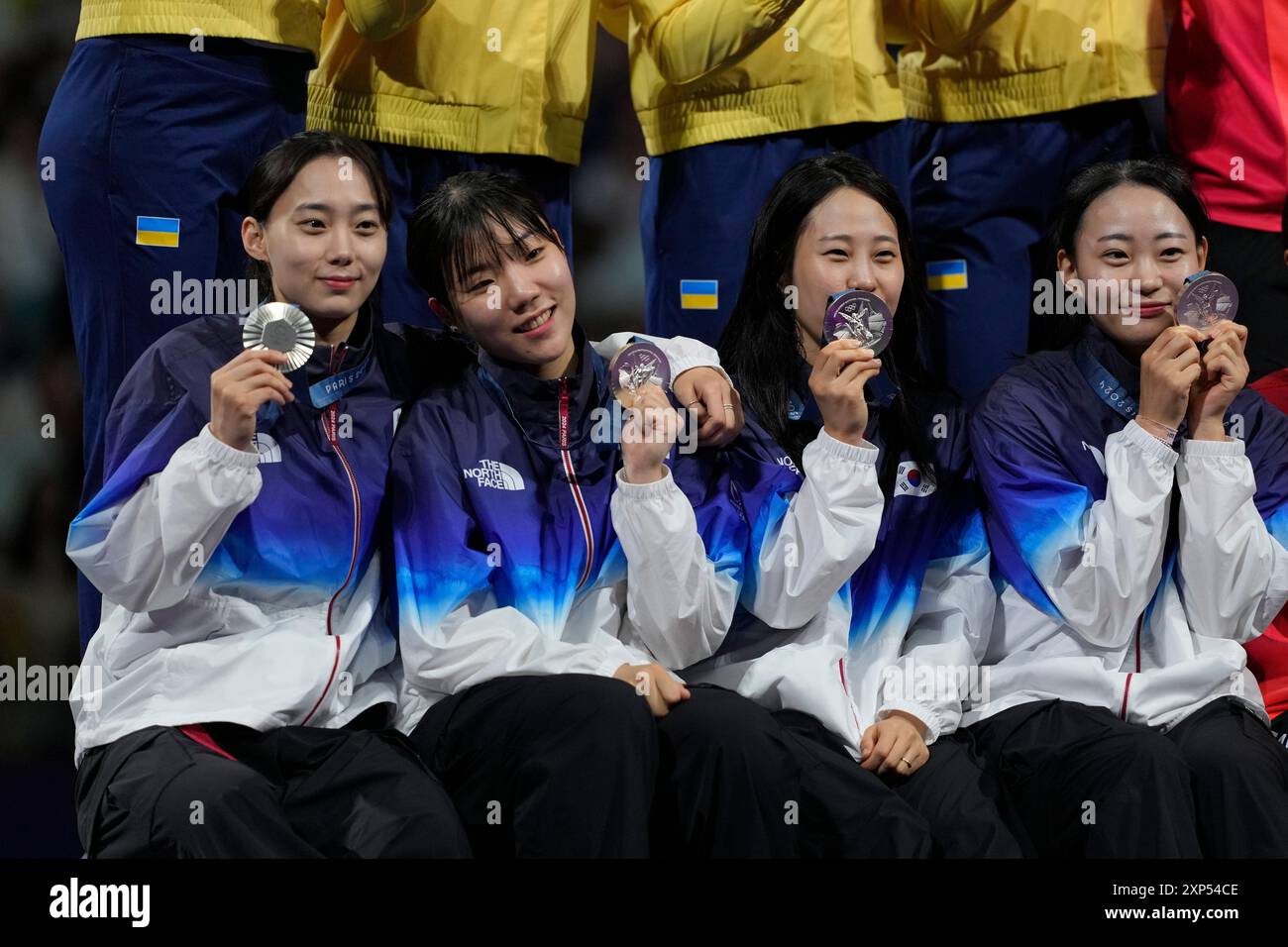South Korea's fencers Yoon Jisu, Jeon Hayoung, Choi Sebin and Jeon ...