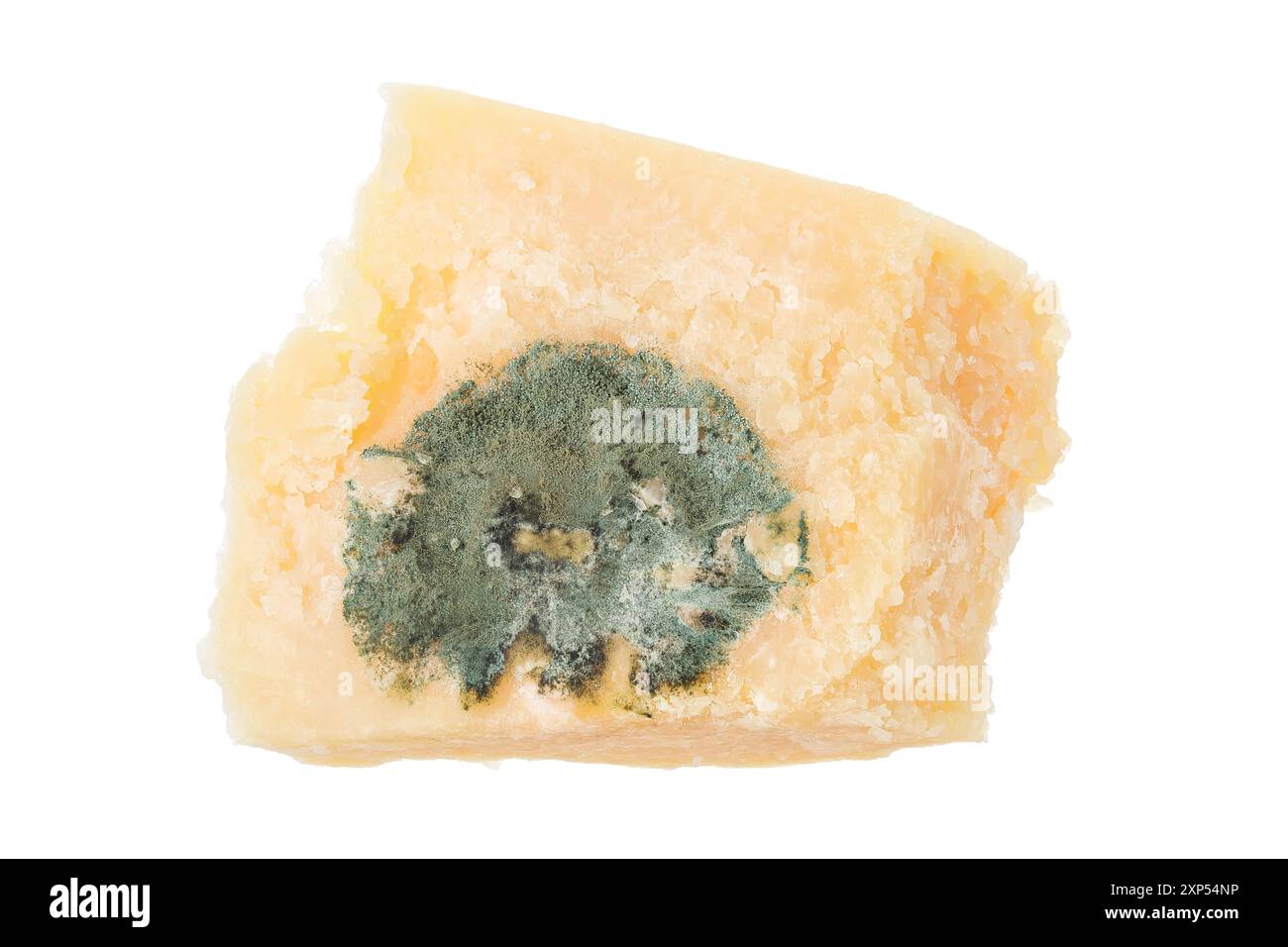 moldy parmesan cheese isolated on white background. Top view. Flat lay ...