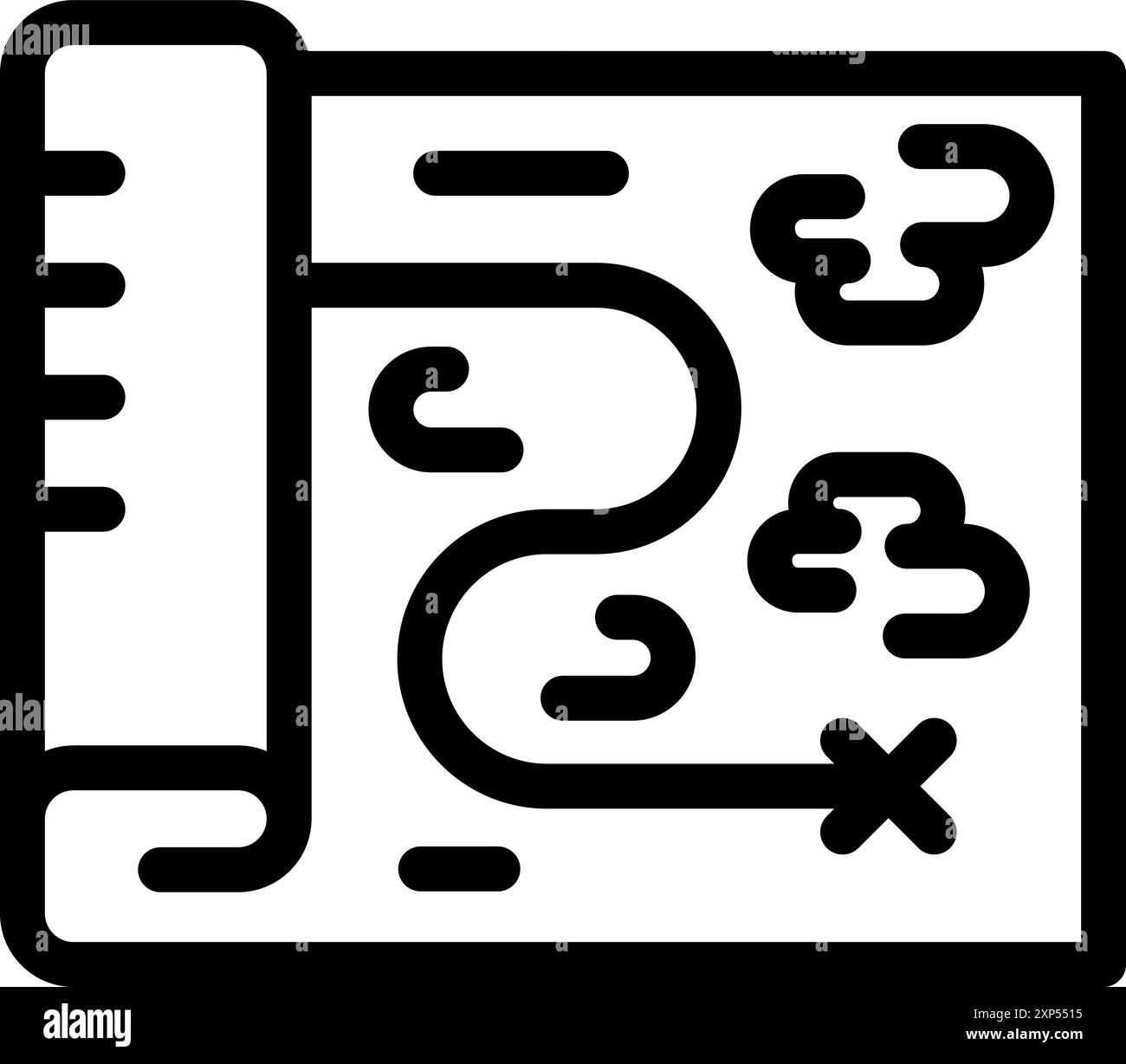 Simple black and white line icon of a treasure map showing the route to ...