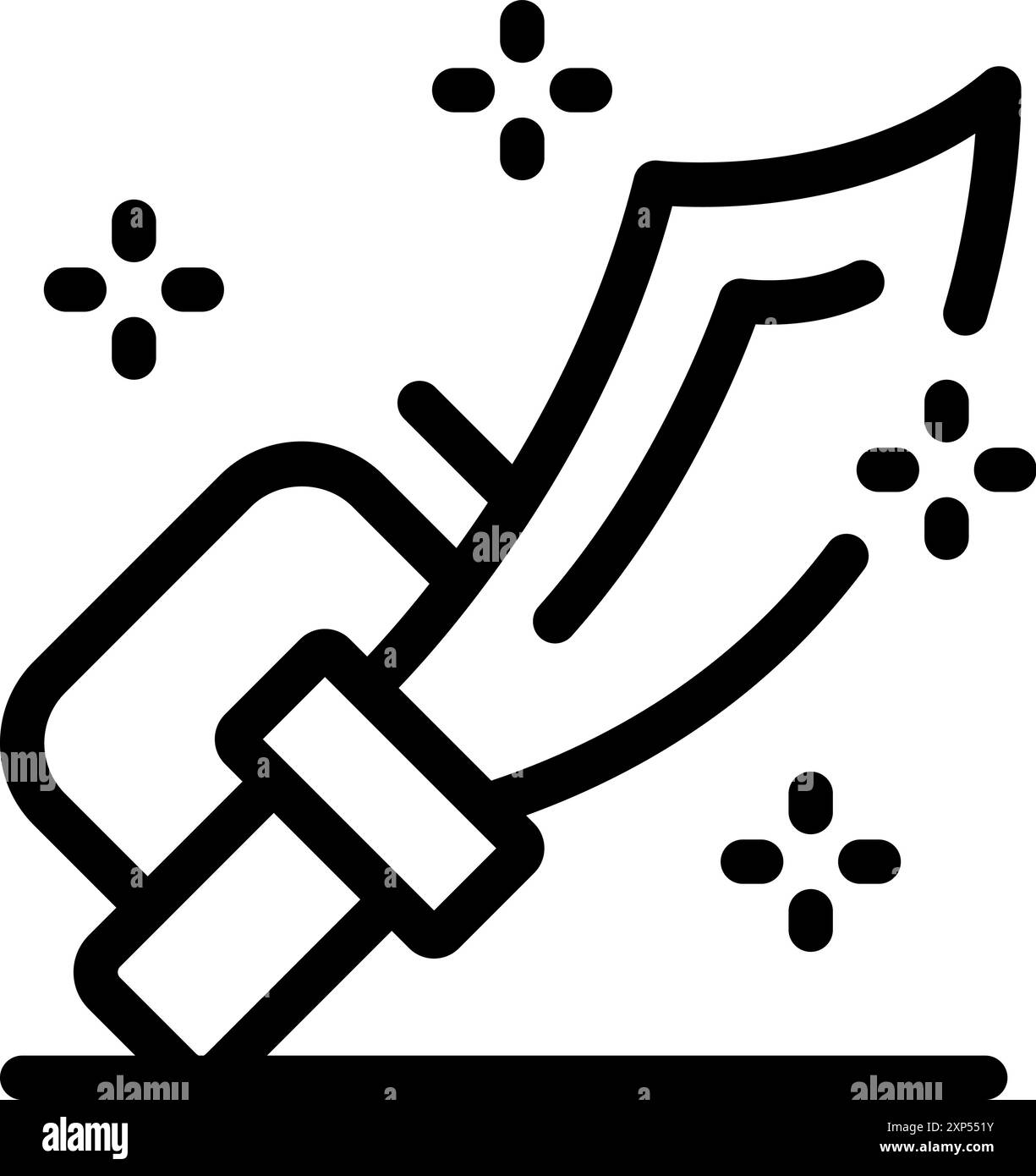 Sharp steel scimitar sword striking the ground with a sparkling effect ...