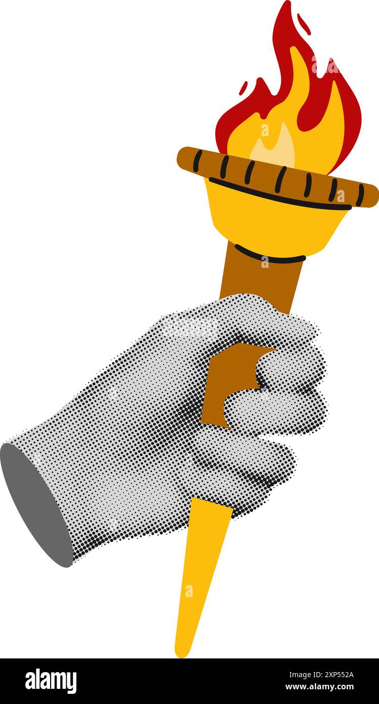 Halftone hand holding torch with burning fire vector illustration Stock ...