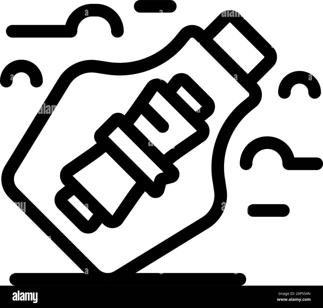 Line icon of a spark plug lying down, emphasizing its metal electrodes ...