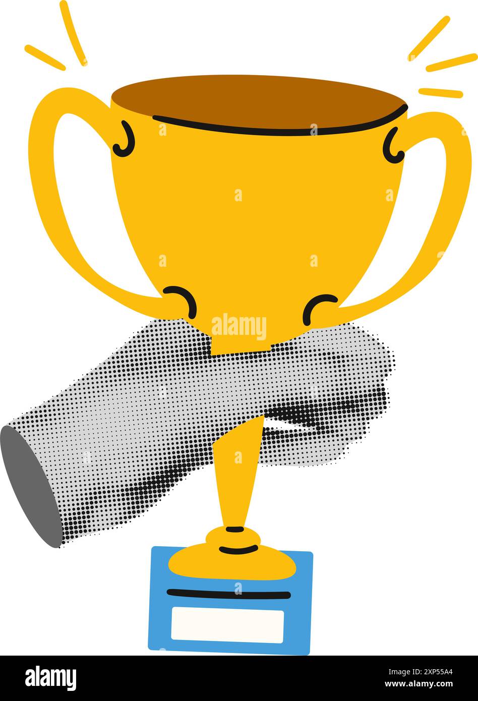 Hand holding trophy cup halftone collage vector illustration Stock ...