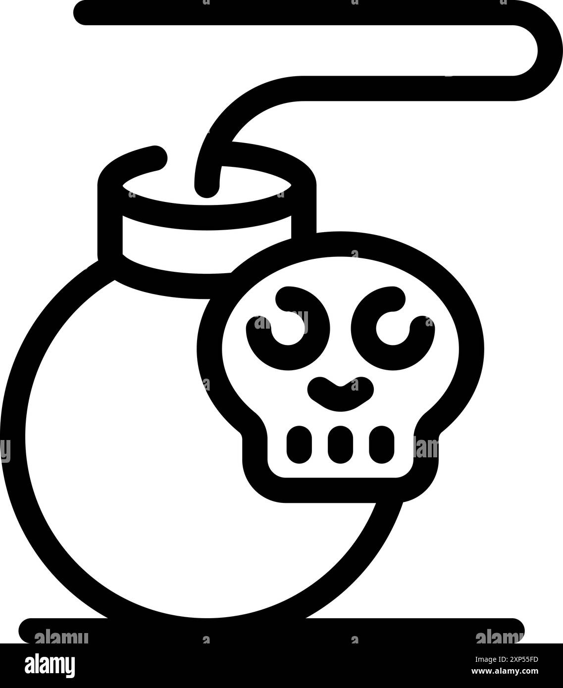 Simple black and white icon of a round bomb with a burning wick and a ...