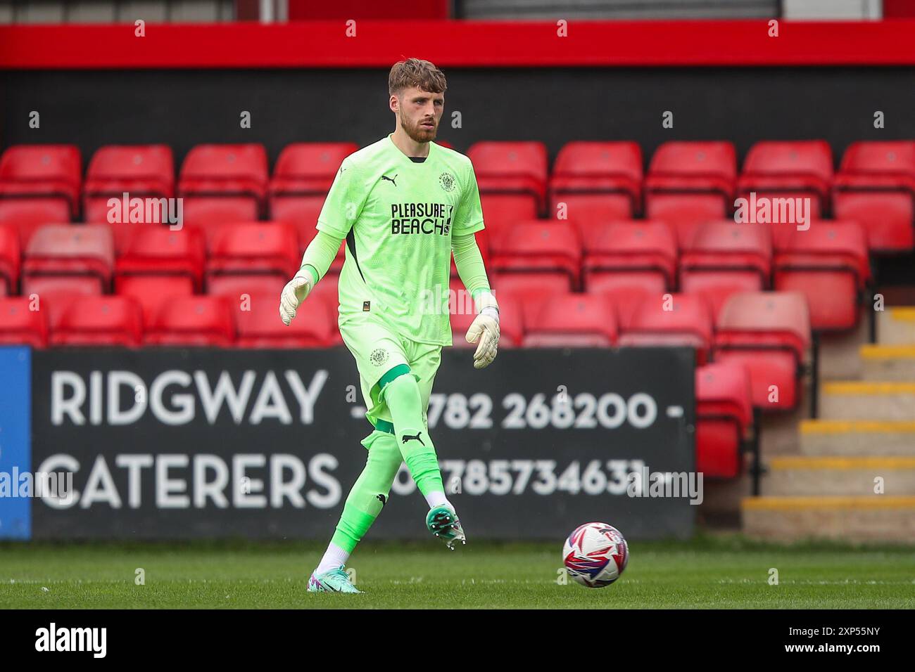 Daniel Grimshaw of Blackpool during the Pre-season friendly match Crewe ...