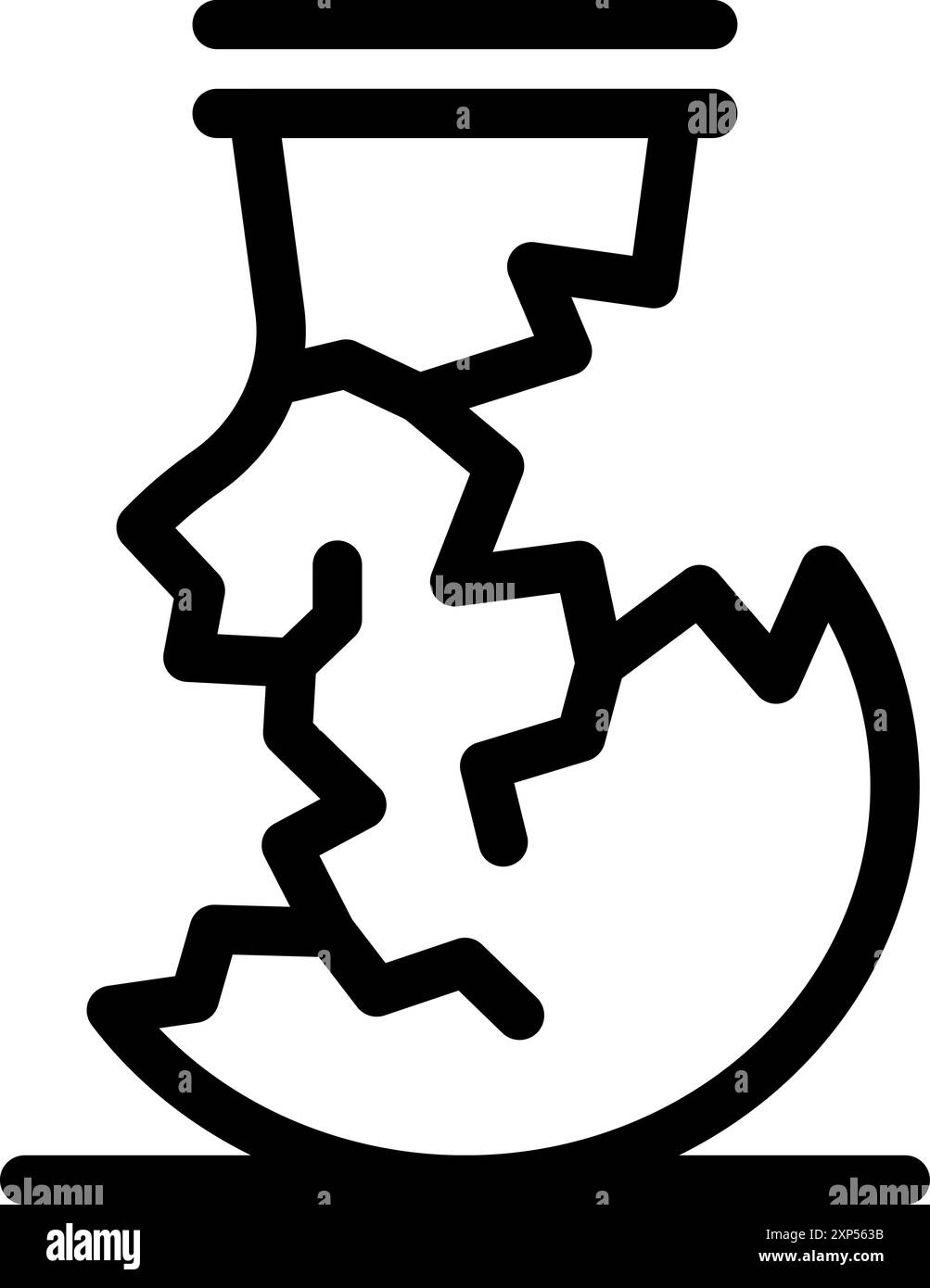 Line drawing of a broken clay vase standing on a shelf, evoking ...