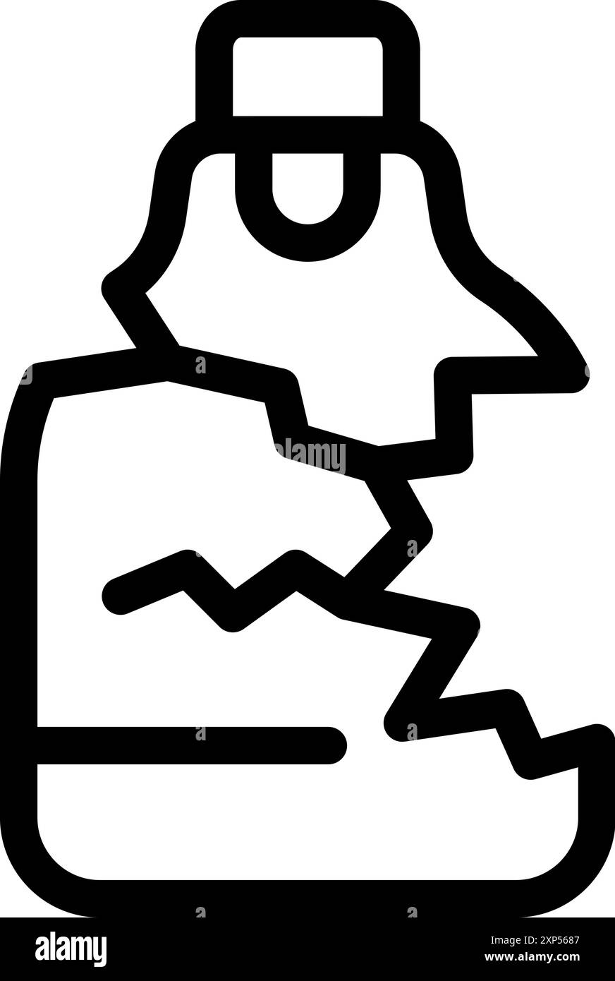 Line icon of a broken plastic bottle, highlighting the problem of ...