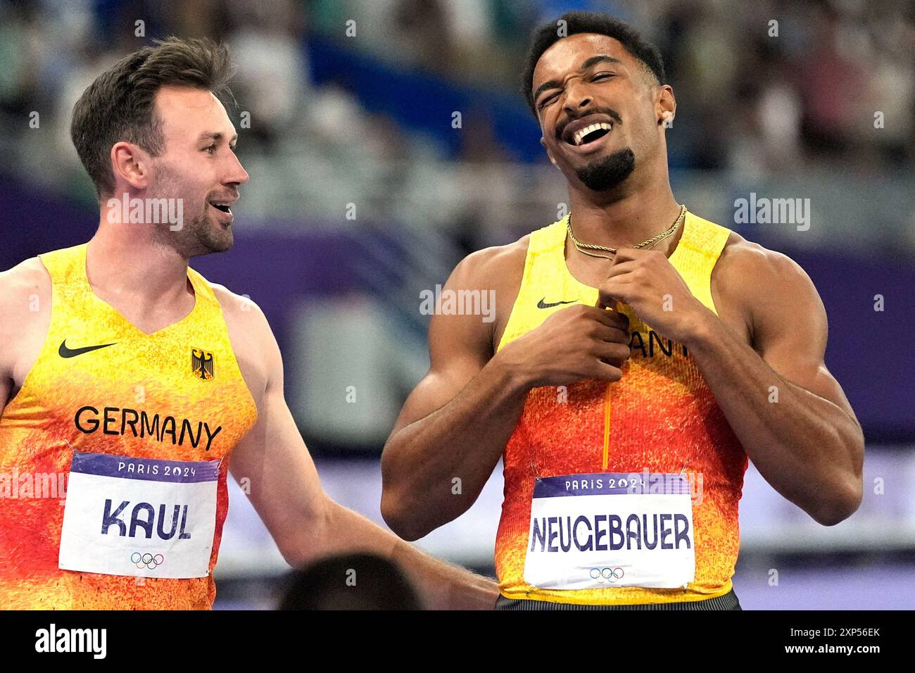 Leo Neugebauer, right, of Germany, reacts with compatriot Niklas Kaul ...