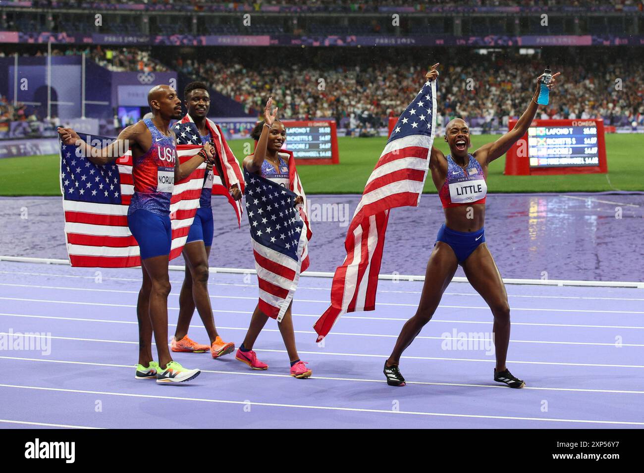 PARIS, FRANCE. 3rd Aug, 2024. Bryce Deadmon, Vernon Norwood, Kaylyn ...