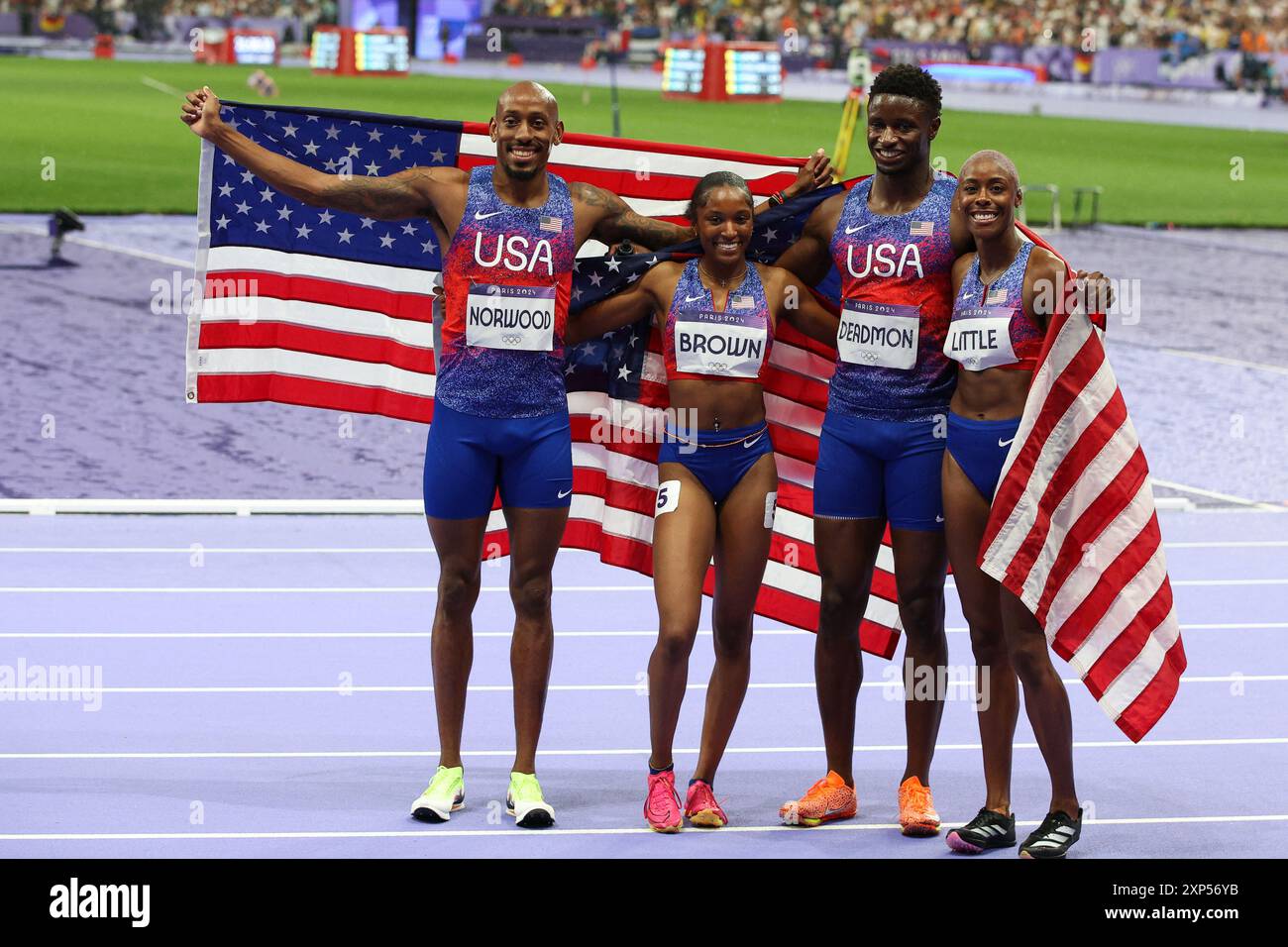 PARIS, FRANCE. 3rd Aug, 2024. Bryce Deadmon, Vernon Norwood, Kaylyn ...