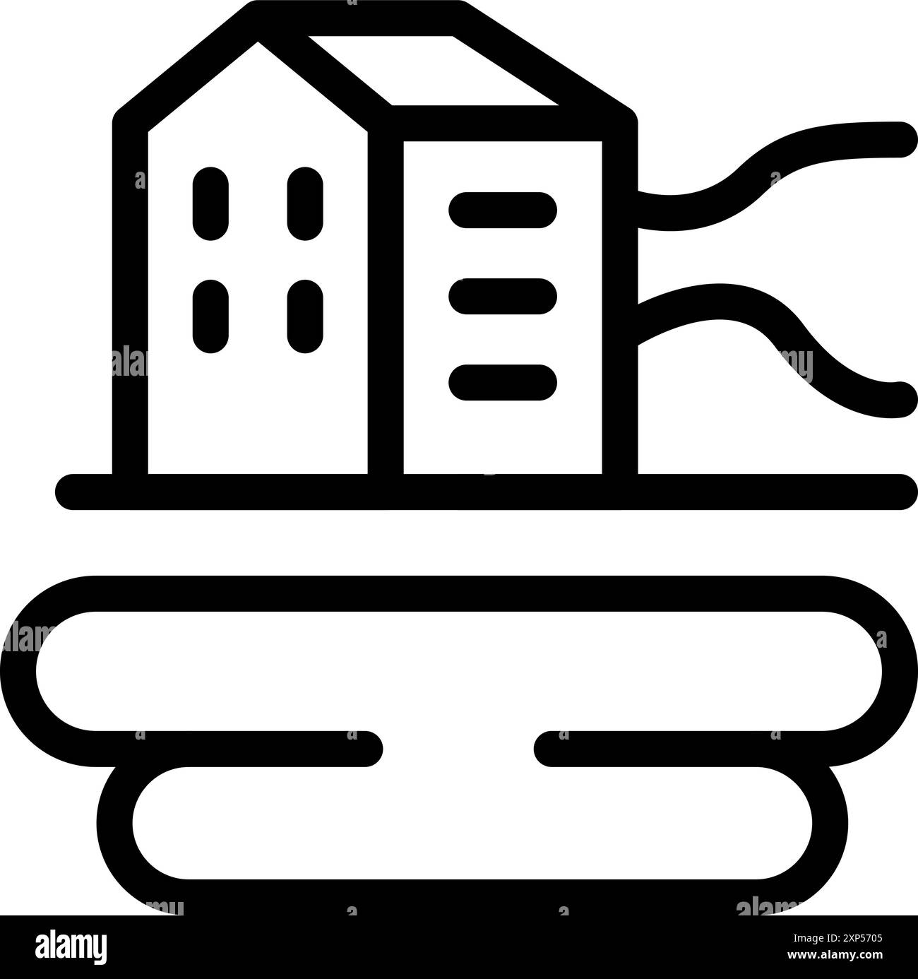 Line icon of a house with pipes underneath representing a geothermal ...