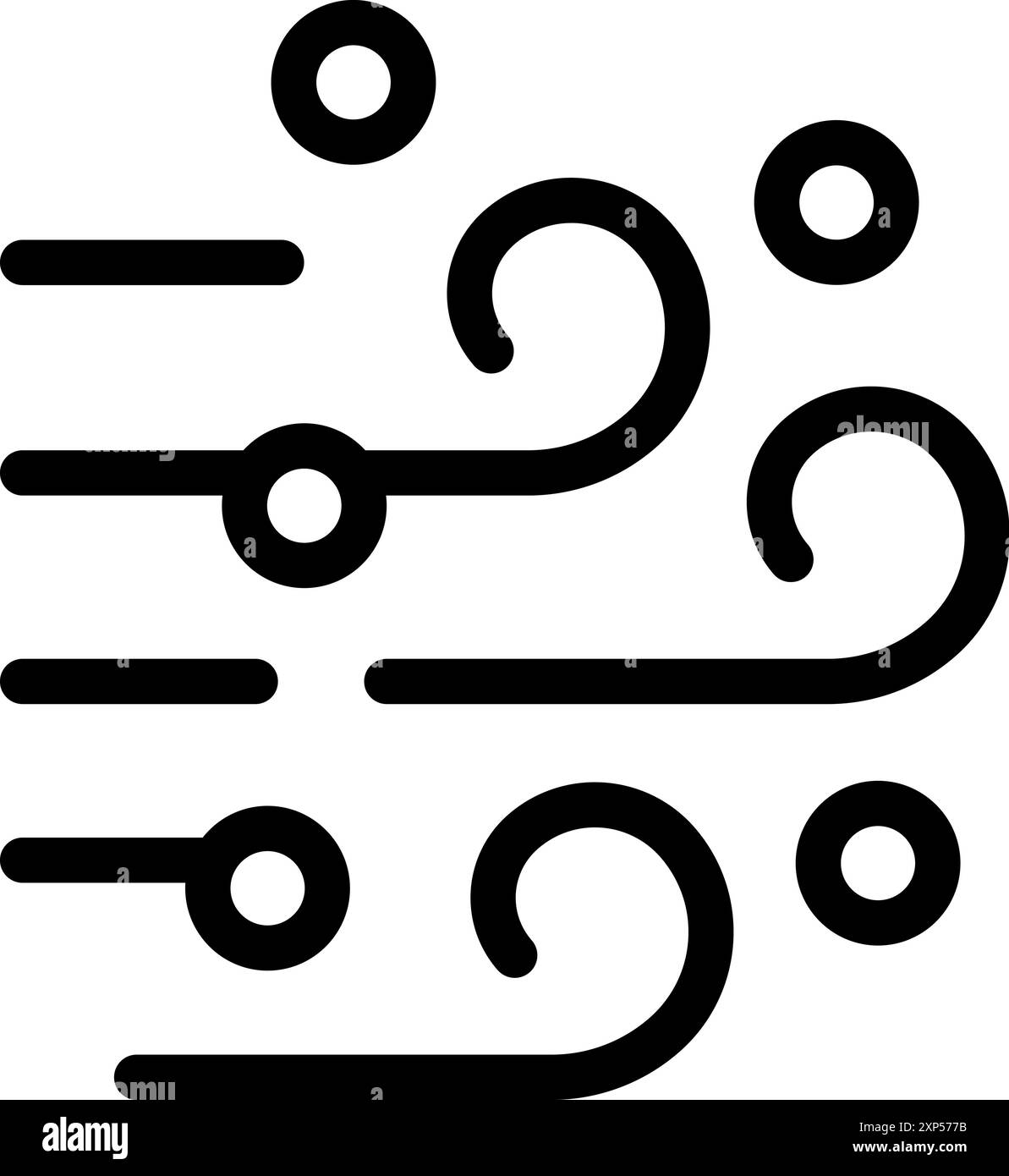 Black and white line art icon of strong wind blowing with air flow and ...