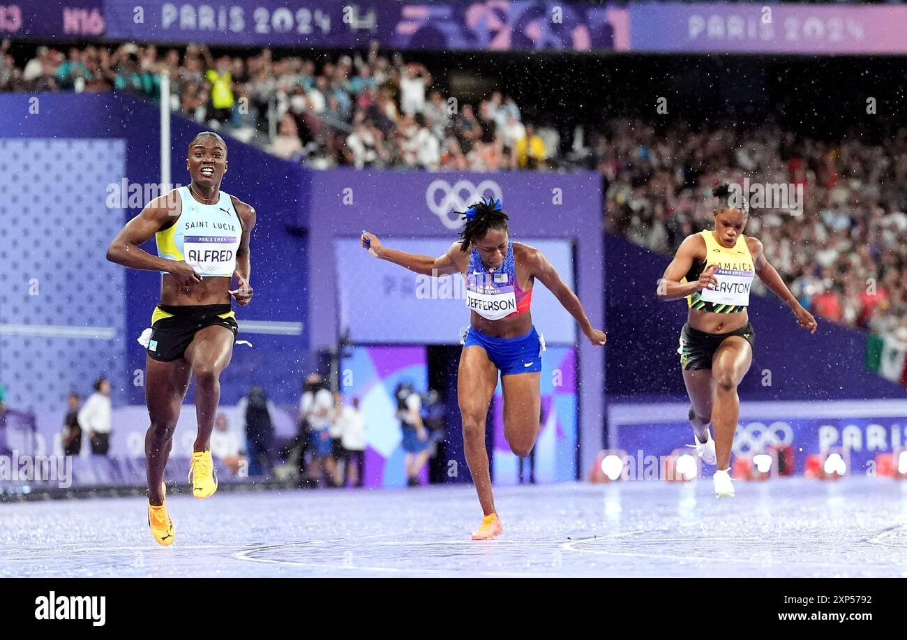 Saint Lucia's Julien Alfred celebrates winning the Women's 100m Final ...