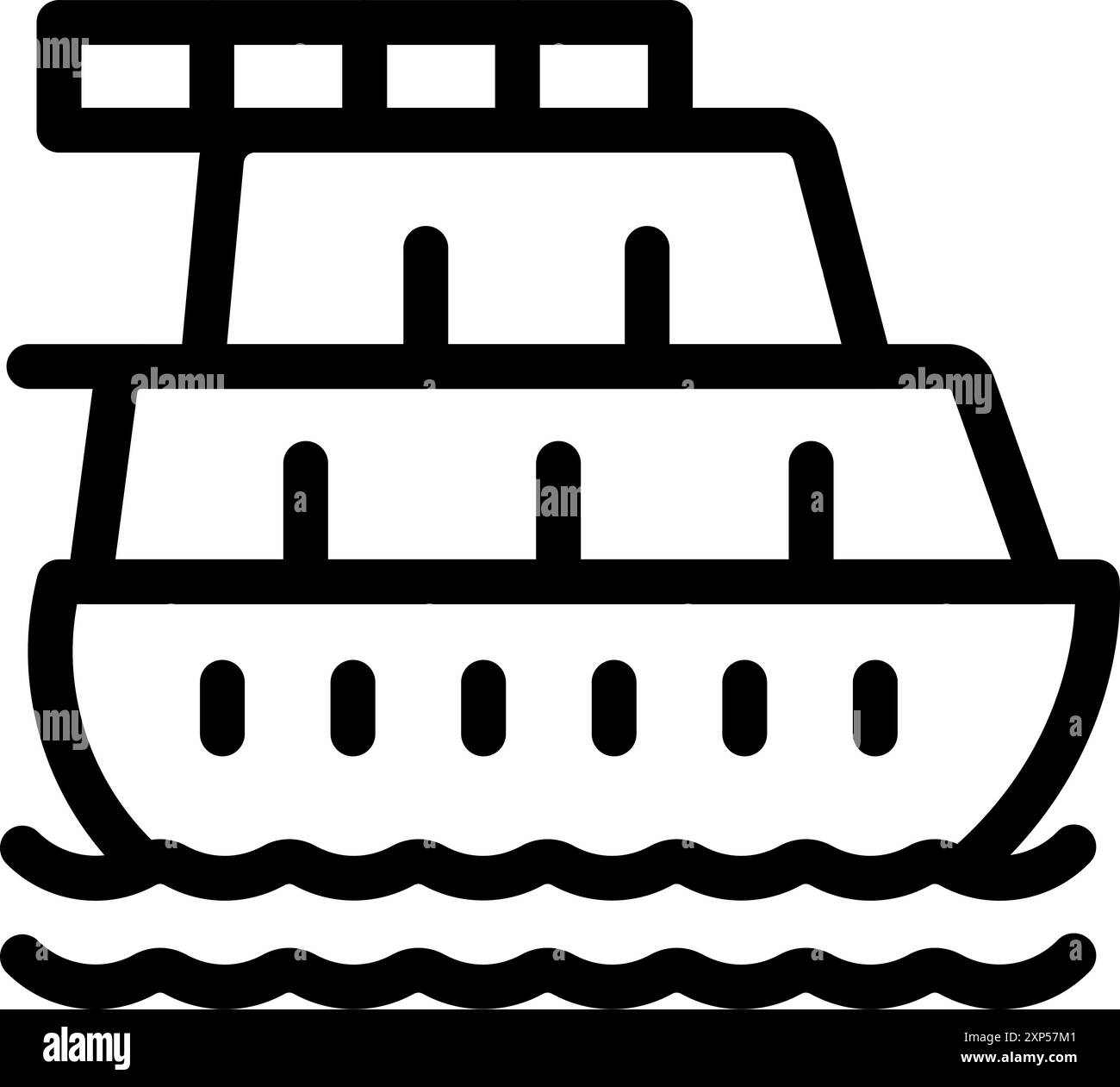 Ferry boat sailing on water waves, simple black and white ...