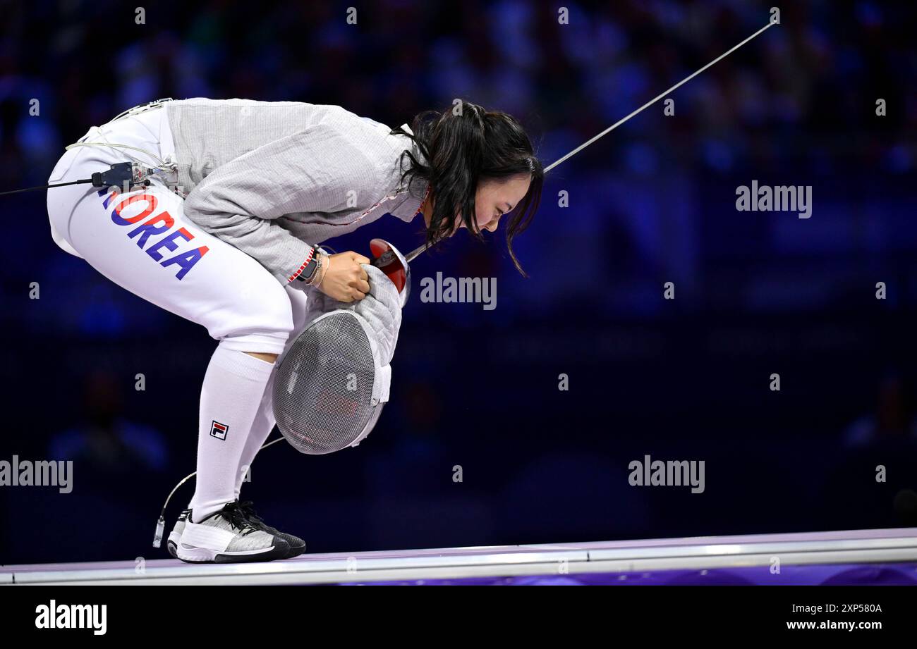 Paris, France. 3rd Aug, 2024. Choi Sebin of South Korea celebrates ...