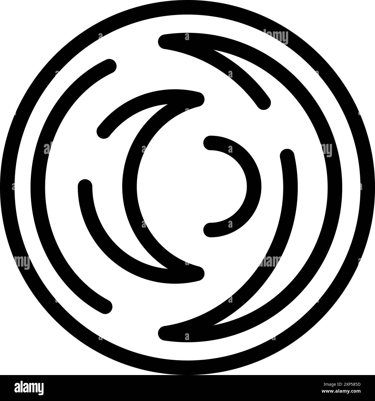 Black and white line art illustration of an abstract element rotating ...