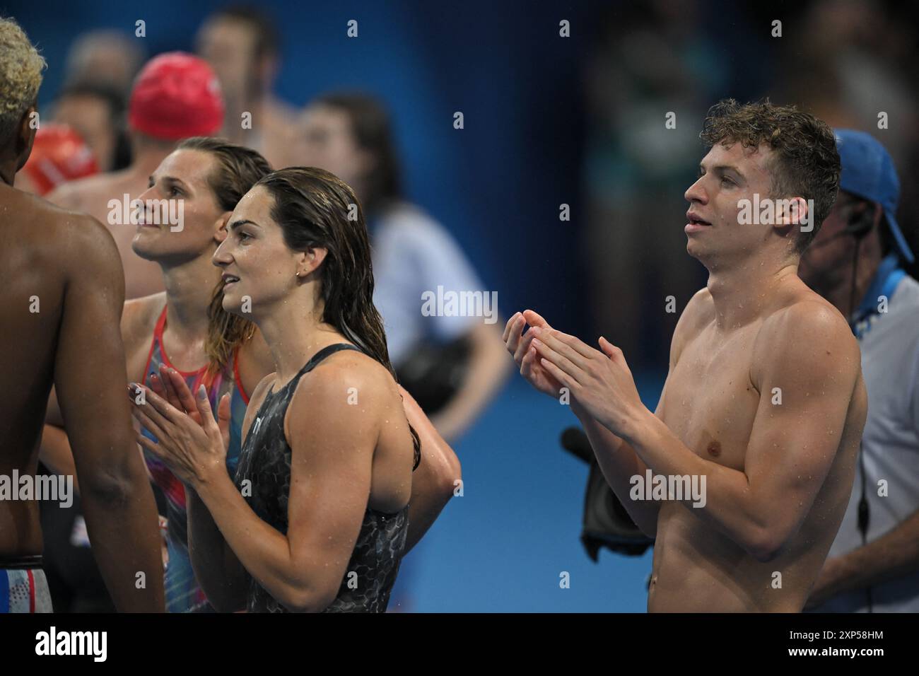 Paris, France. 03rd Aug, 2024. Leon Marchand competes during the Mixed ...