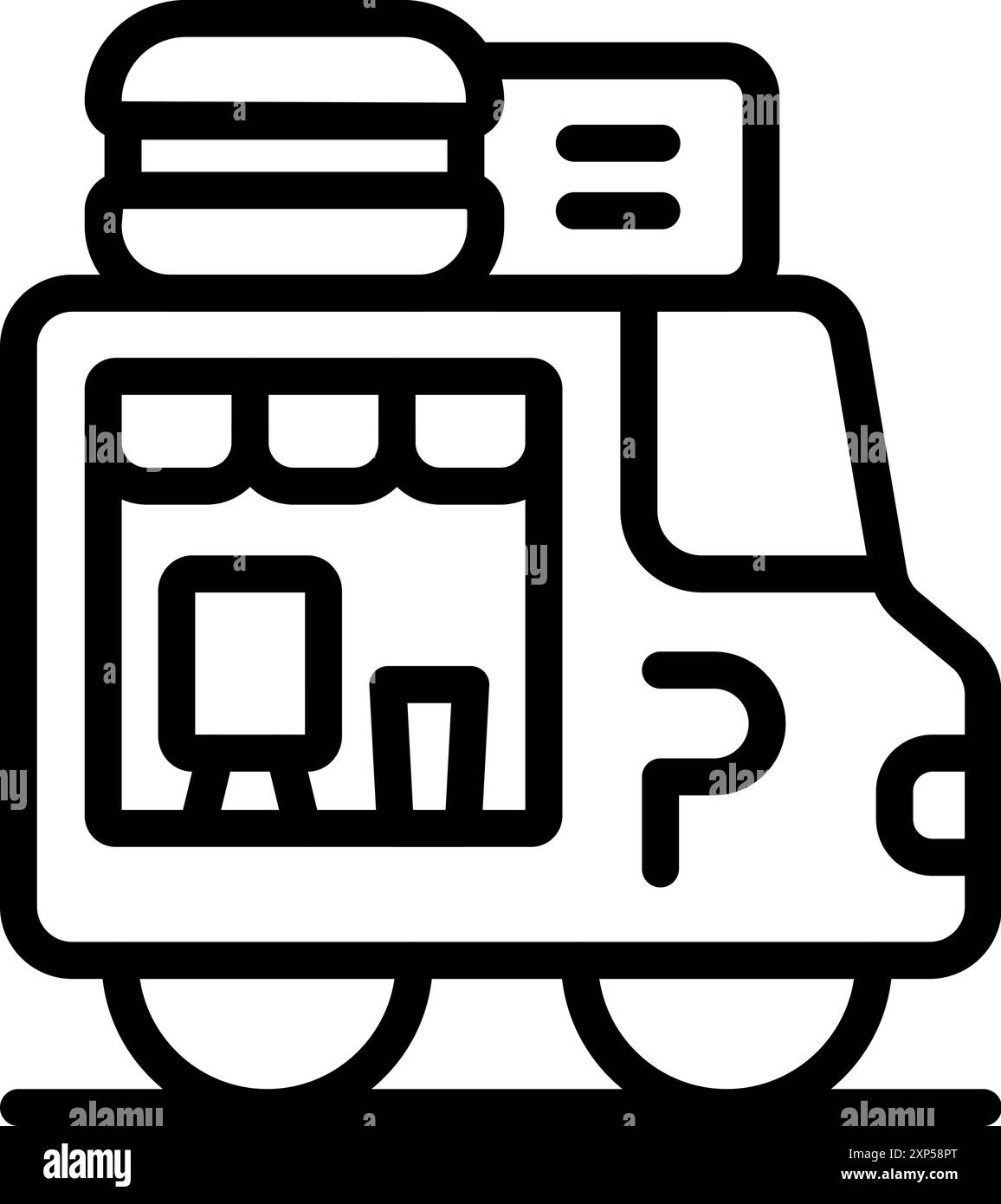 Line icon of a food truck parked and ready for customers, offering take ...