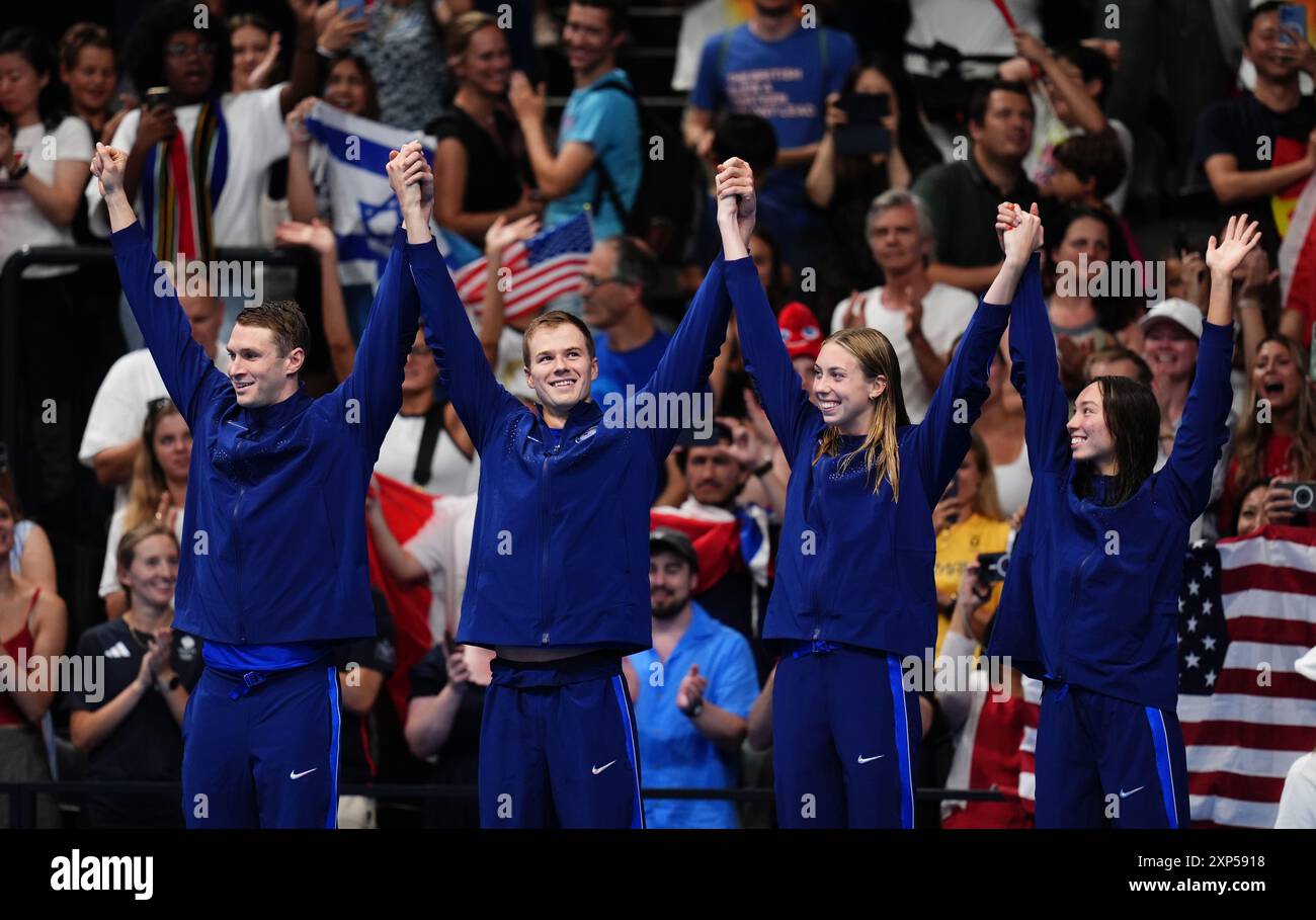 (Left to right) USA's Ryan Murphy, Nick Fink, Gretchen Walsh and Torri ...
